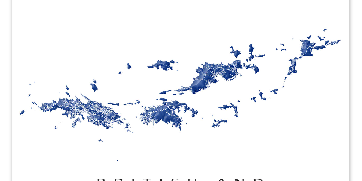US Virgin Islands and British Virgin Islands Map Wall Art Print Poster ...