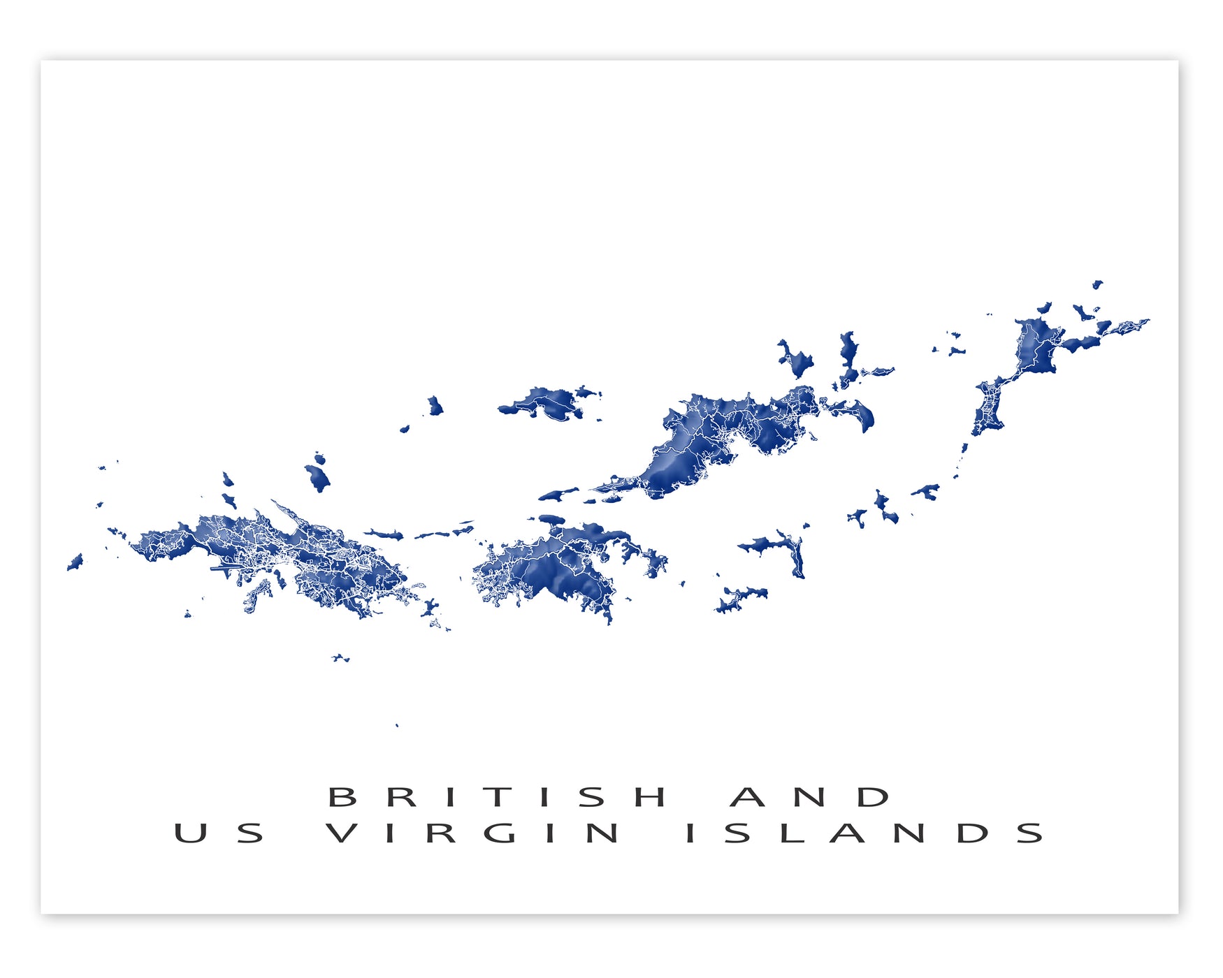 US Virgin Islands and British Virgin Islands Map Wall Art Print Poster ...