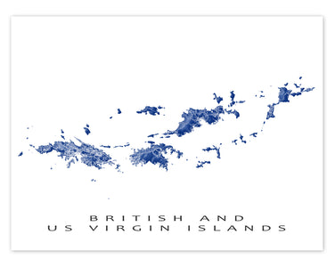 US Virgin Islands and British Virgin Islands Map Wall Art Print Poster ...