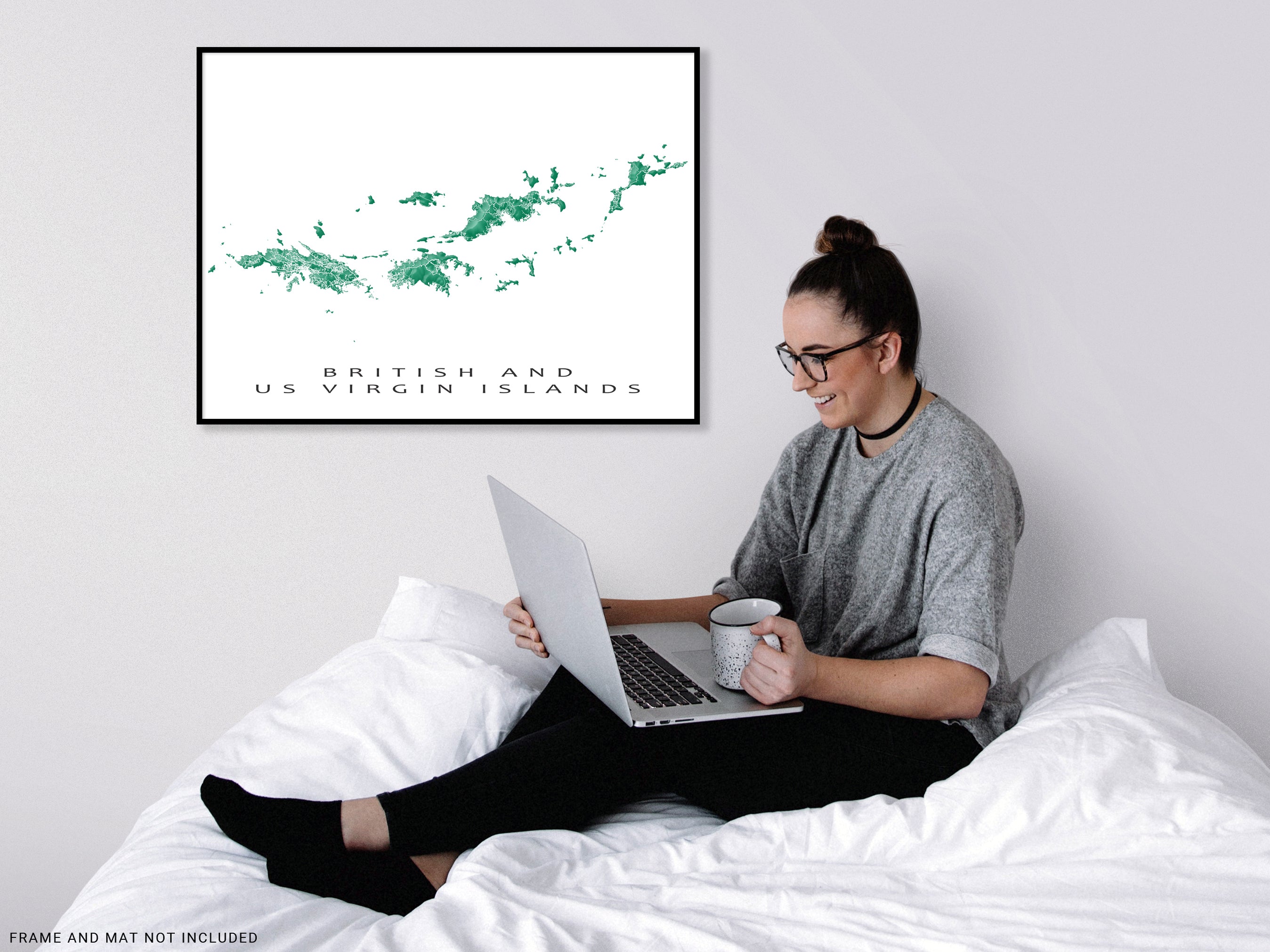 US Virgin Islands and British Virgin Islands Map Wall Art Print Poster ...