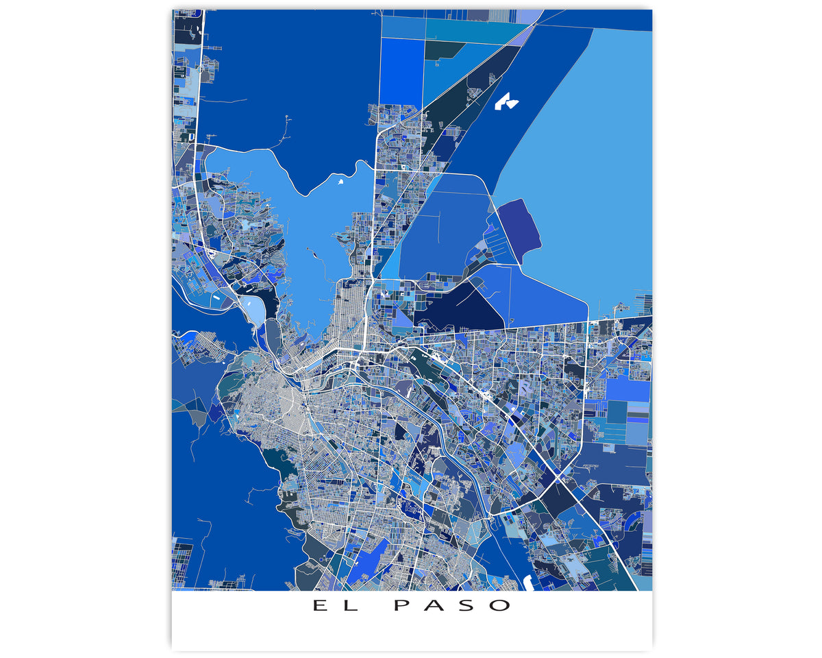 El Paso Texas City Map Print Poster with Blue Geometric Wall Art Desig ...
