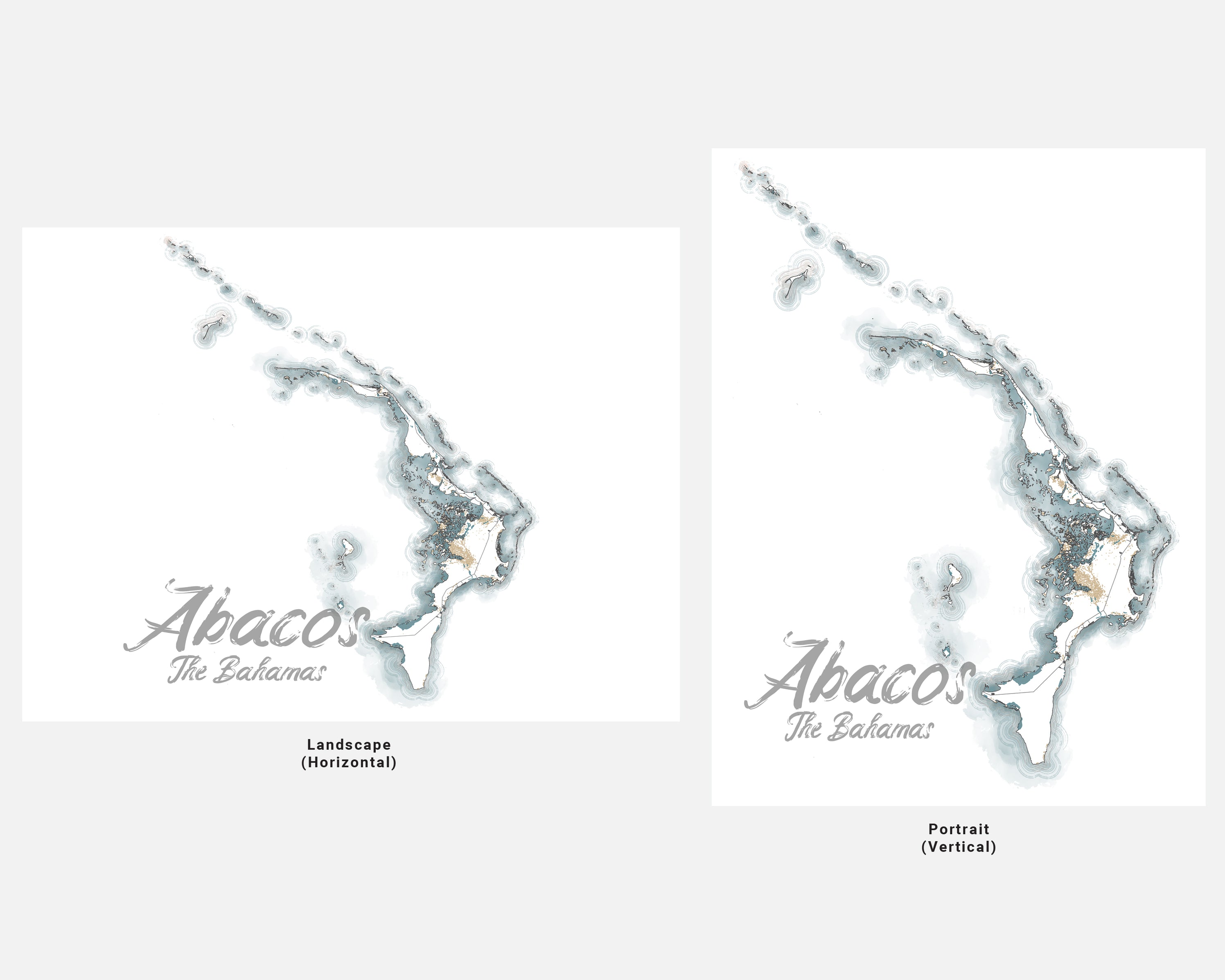 Abaco Islands Contour Map Print: Bahamas Watercolor Wall Art Poster ...