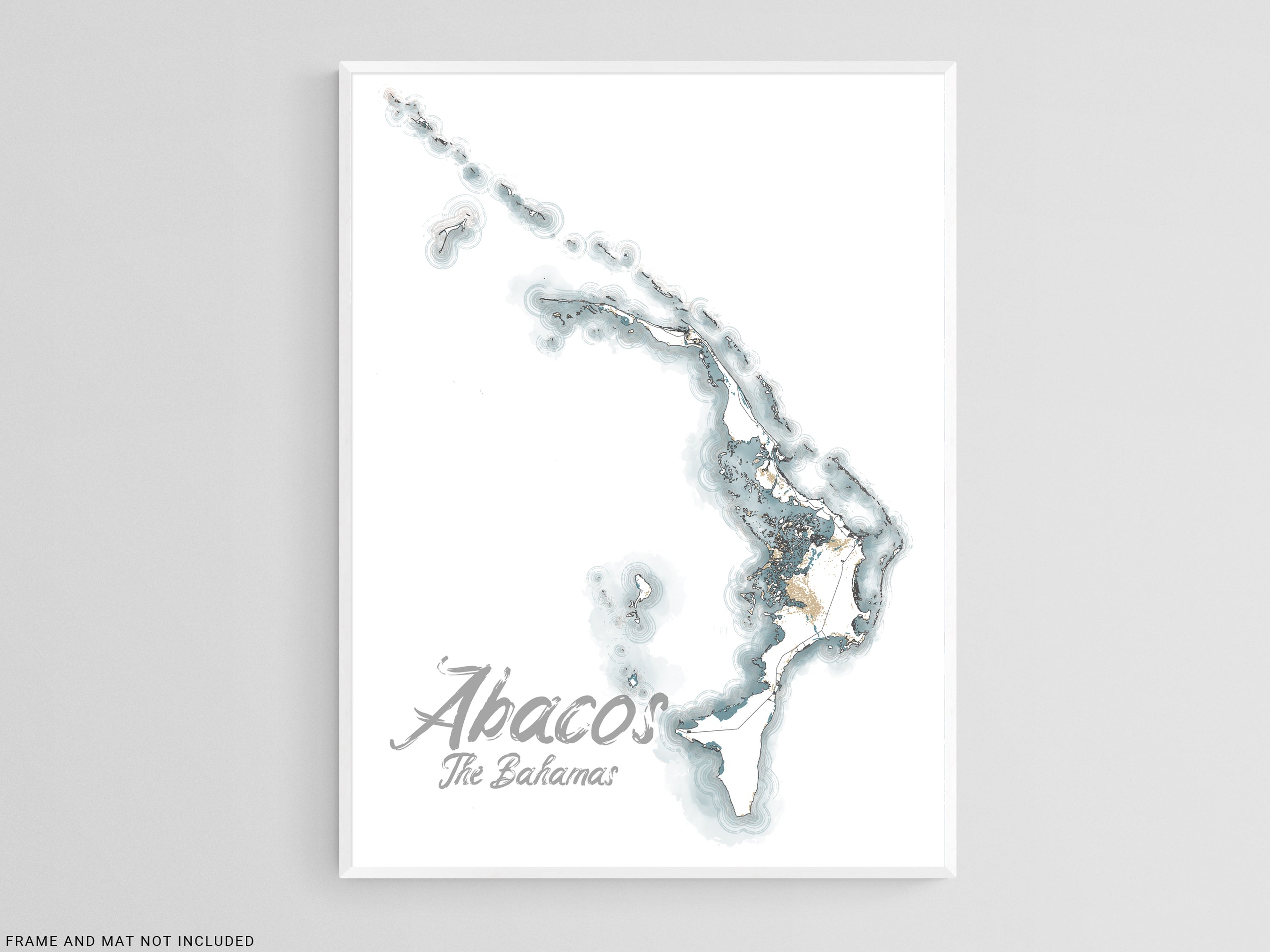 Abacos Map Wall Art Print Poster, Abaco Islands The Bahamas Caribbean ...
