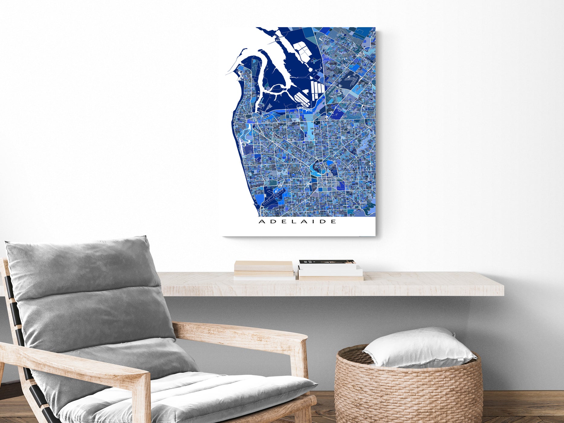 Adelaide Australia City Steet Map Print Poster, Blue Geometric Road Wa ...