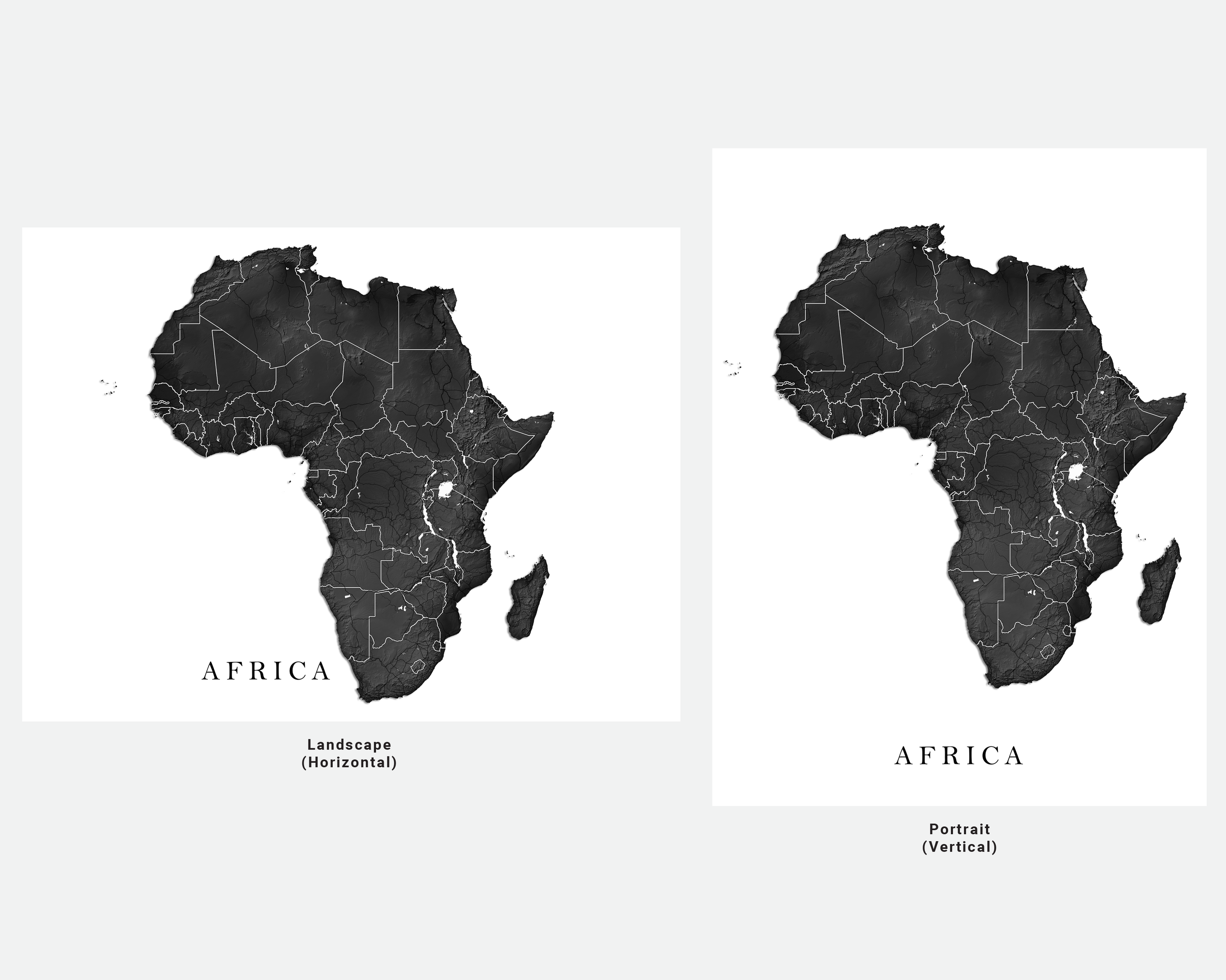 Africa Map Print Poster, Black and White Topographic Continent Wall Ar ...