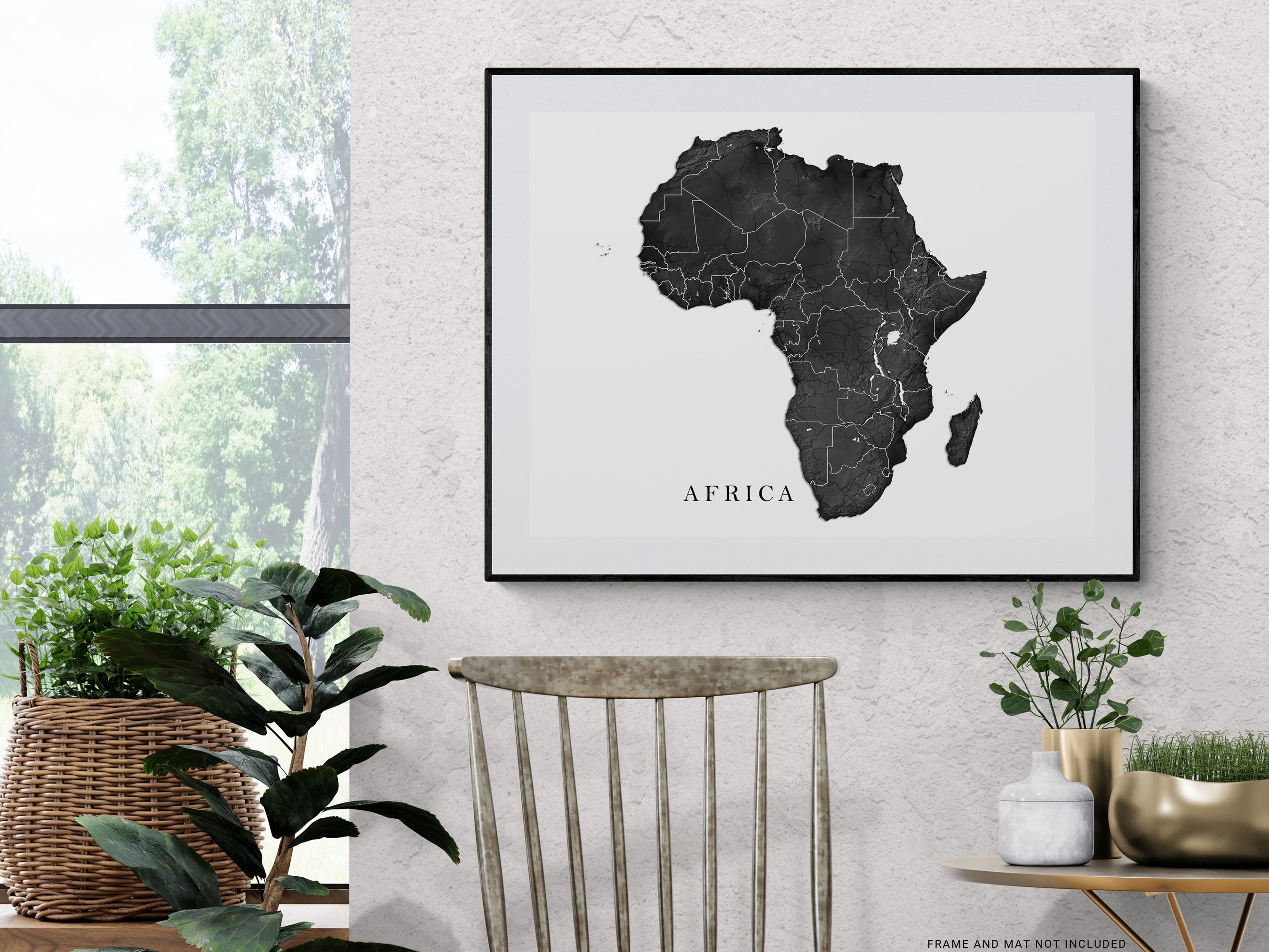 Africa Map Print Poster, Black and White Topographic Continent Wall Ar ...