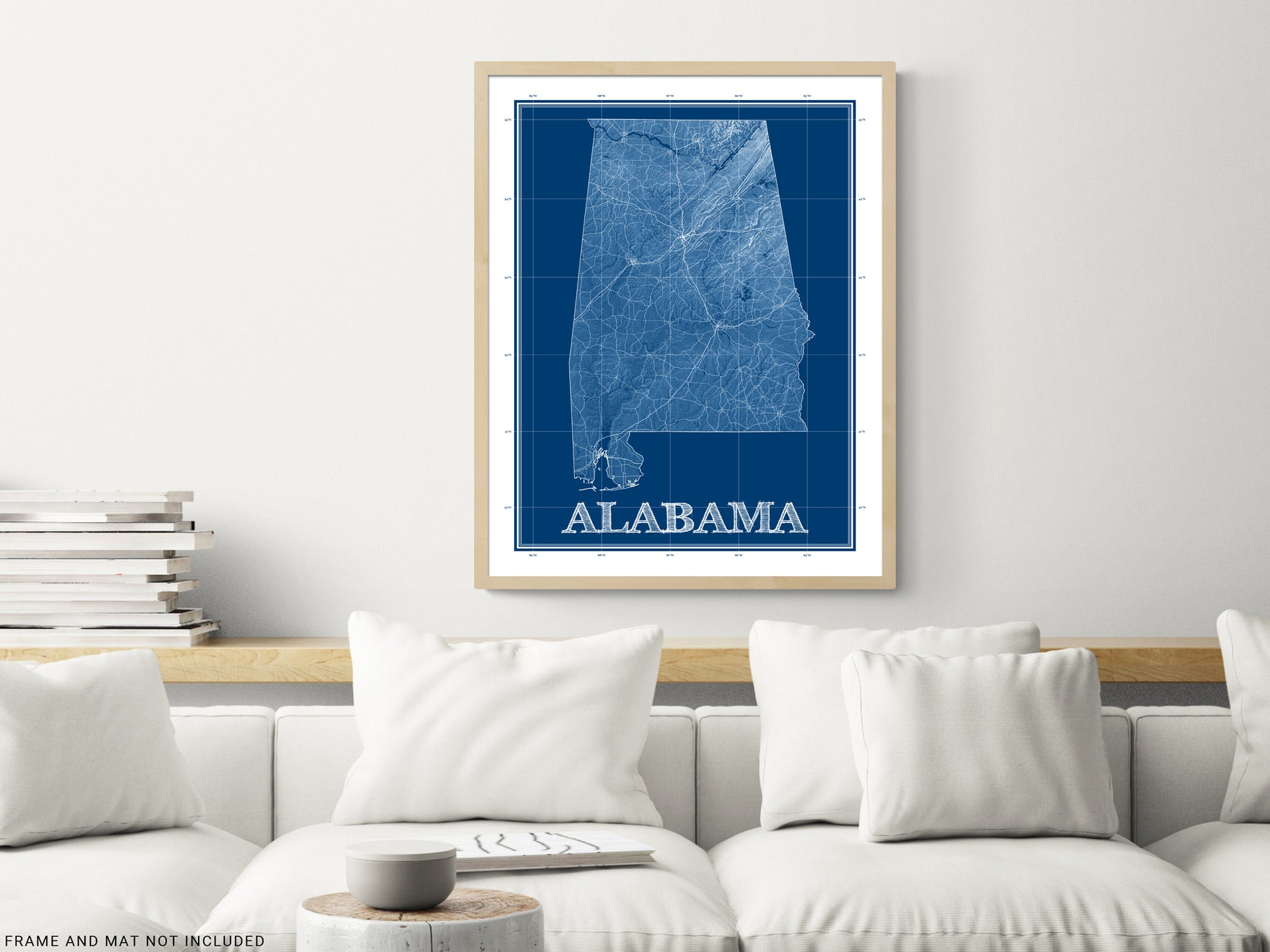 Alabama Map Wall Art Print Poster, 3D Blue Topographic Blueprint Style ...