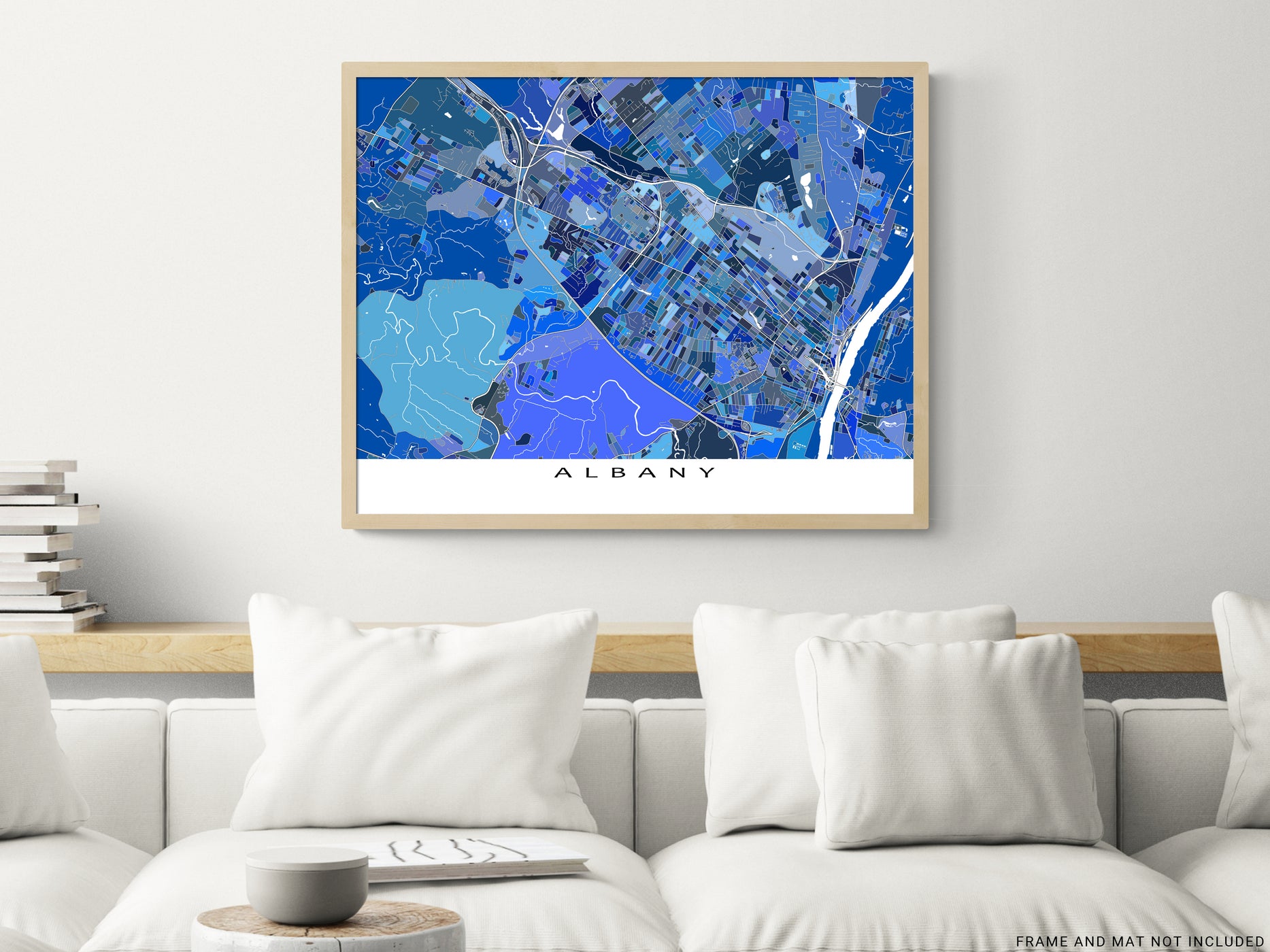 Albany Map NY Wall Art Print Poster, Blue Geometric New York, USA City ...