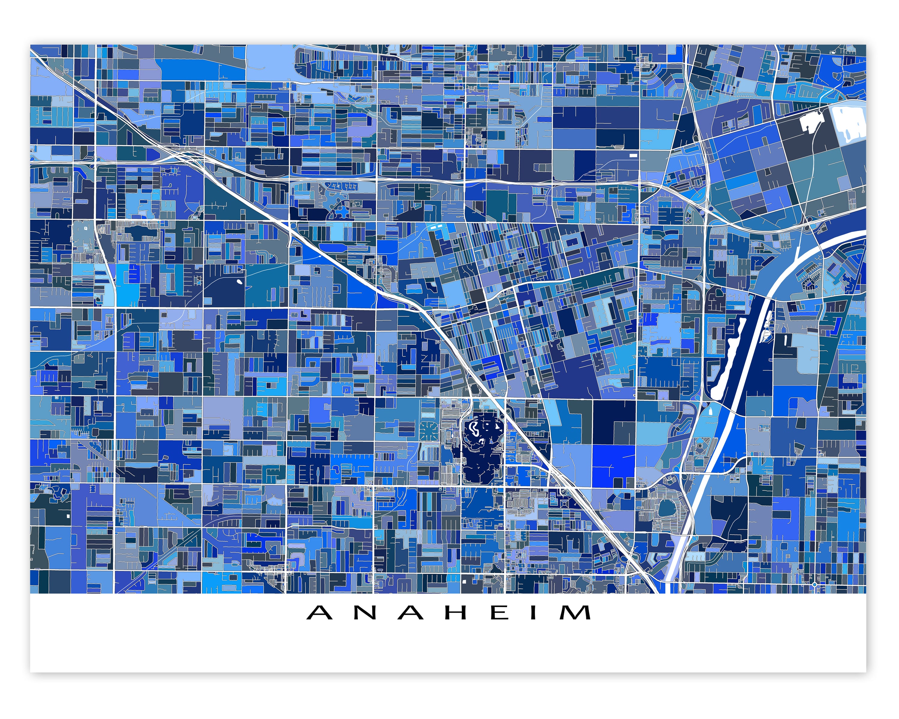 Anaheim Map Wall Art Poster Print, California, USA City Street Maps, B ...