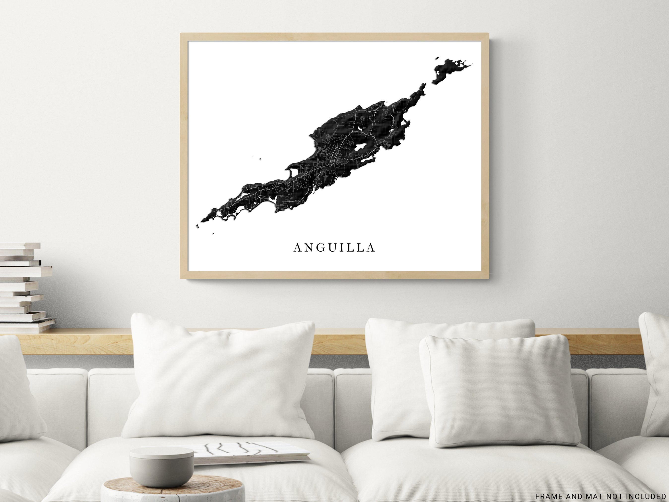Anguilla Map Print Poster, Black and White Topographic Caribbean Islan ...