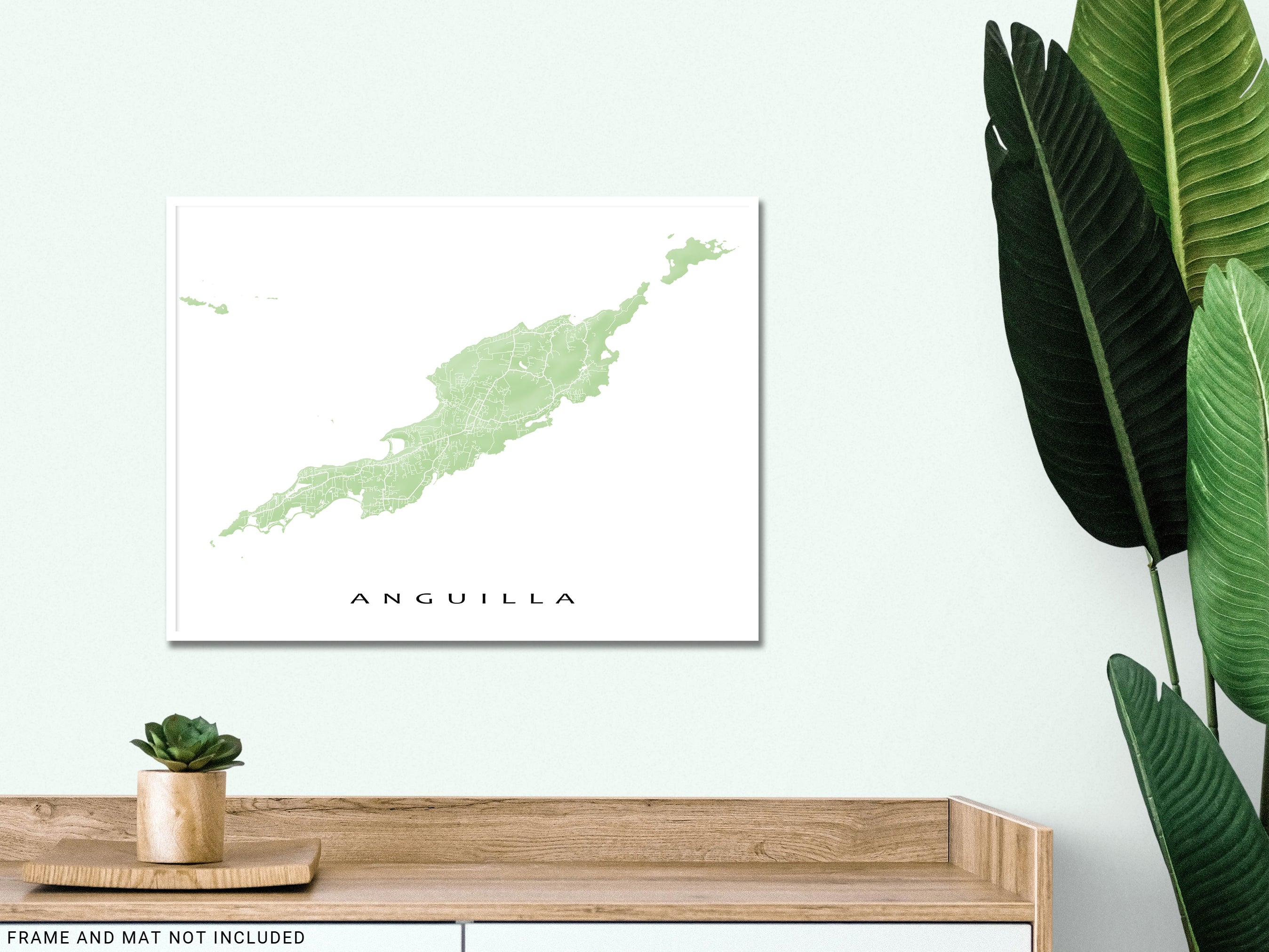 Anguilla Island Map Wall Art Print Poster, Topographic Caribbean Islan ...