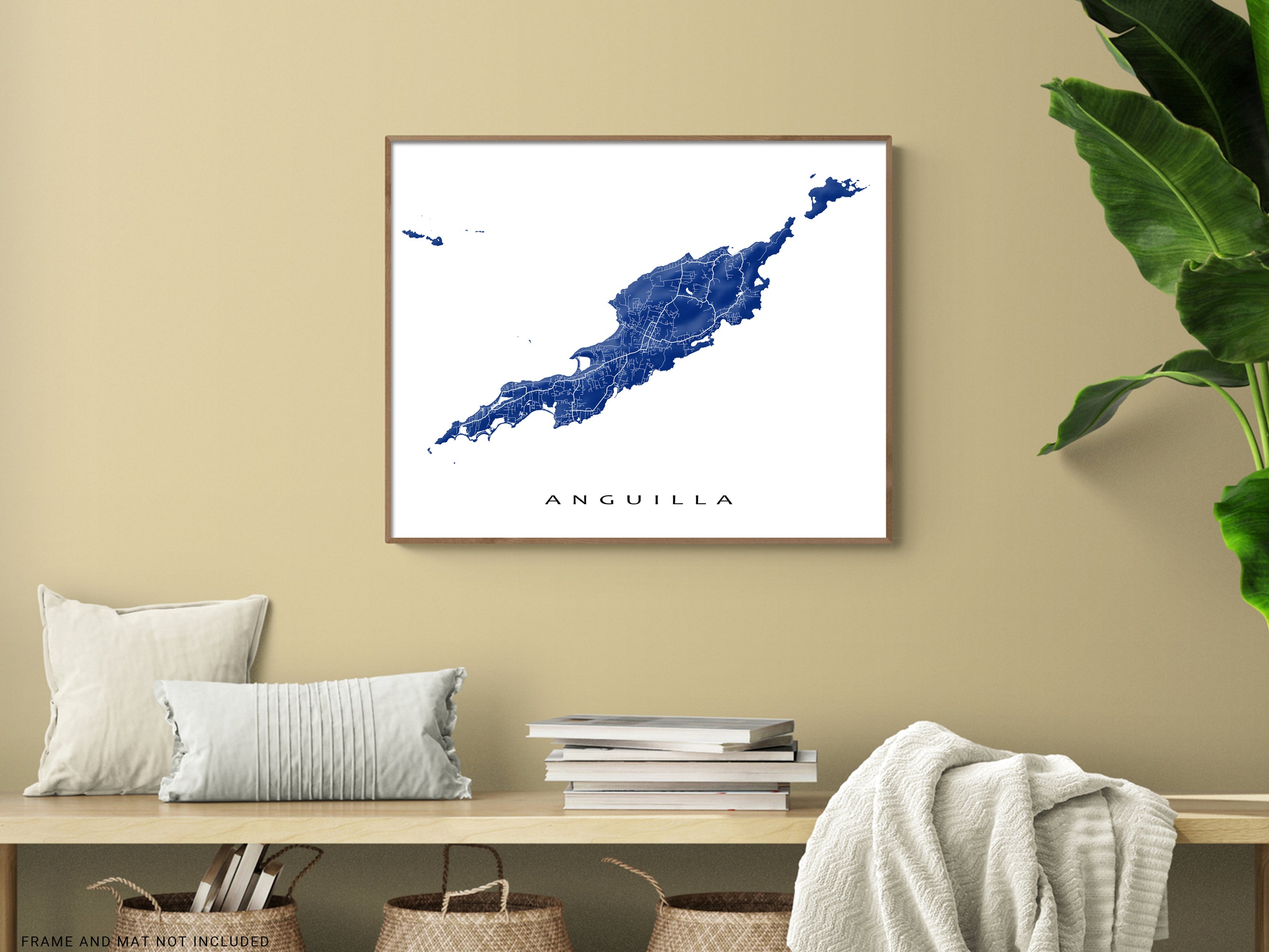 Anguilla Island Map Wall Art Print Poster, Topographic Caribbean Islan ...