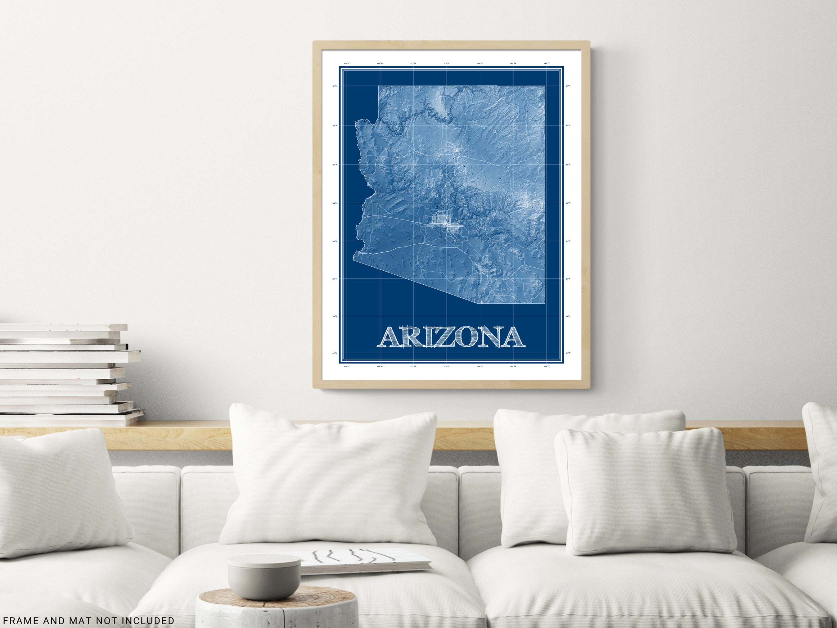 Arizona State Wall Art Map Print Poster, Blueprint Blue Patent Print S ...