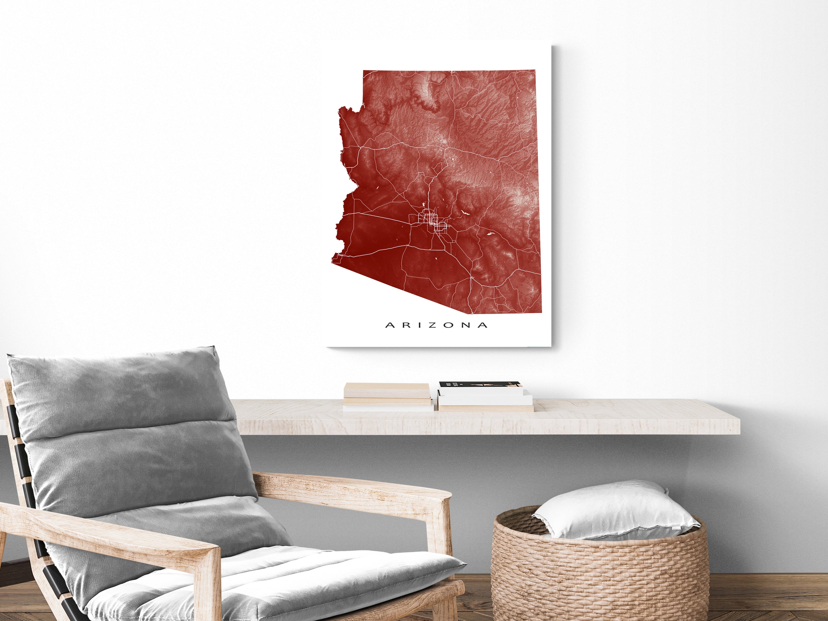 Arizona State Map Wall Art Print Poster, Topographic Terrain AZ Road M ...