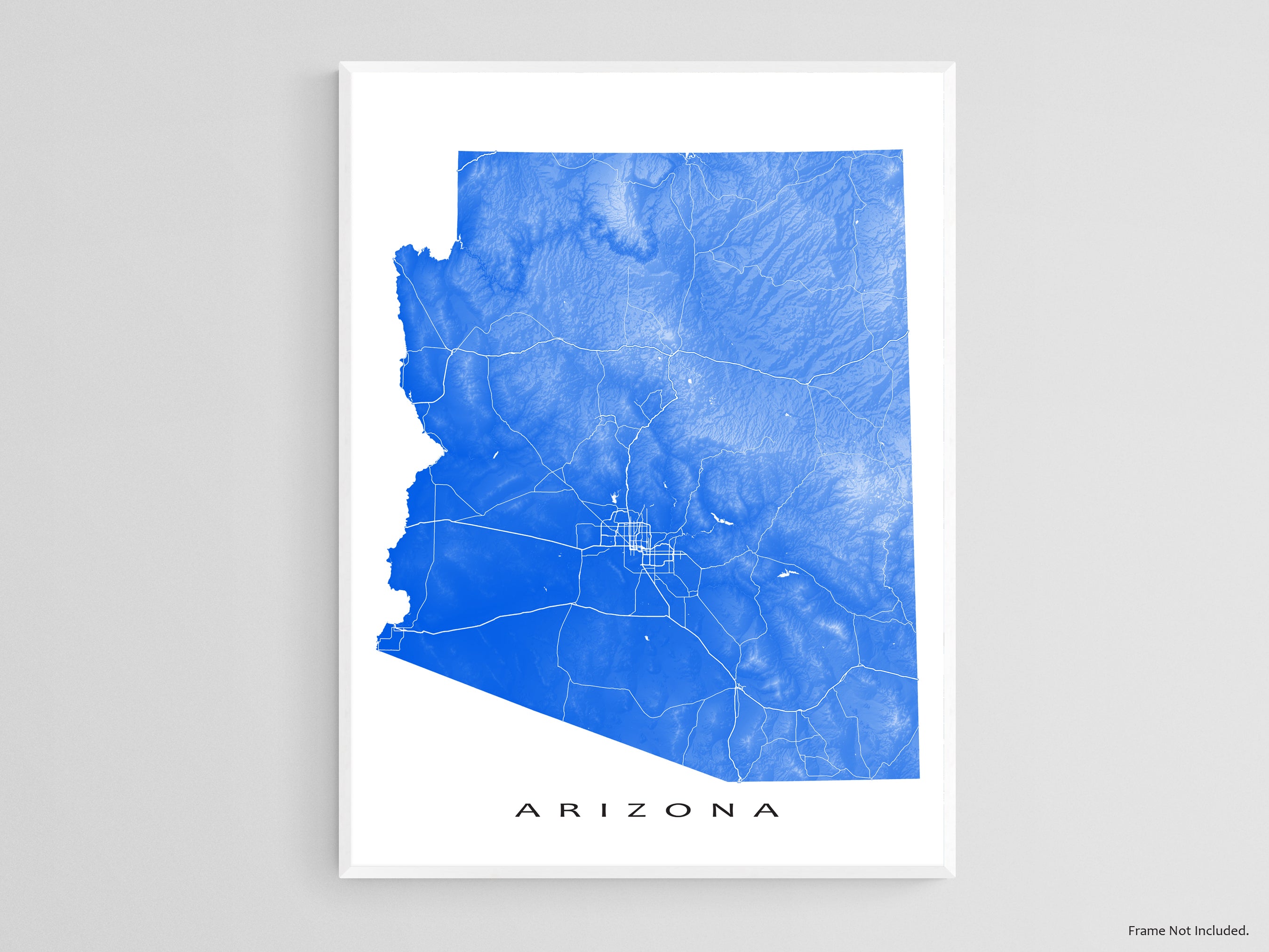 Arizona State Map Wall Art Print Poster, Topographic Terrain AZ Road M ...