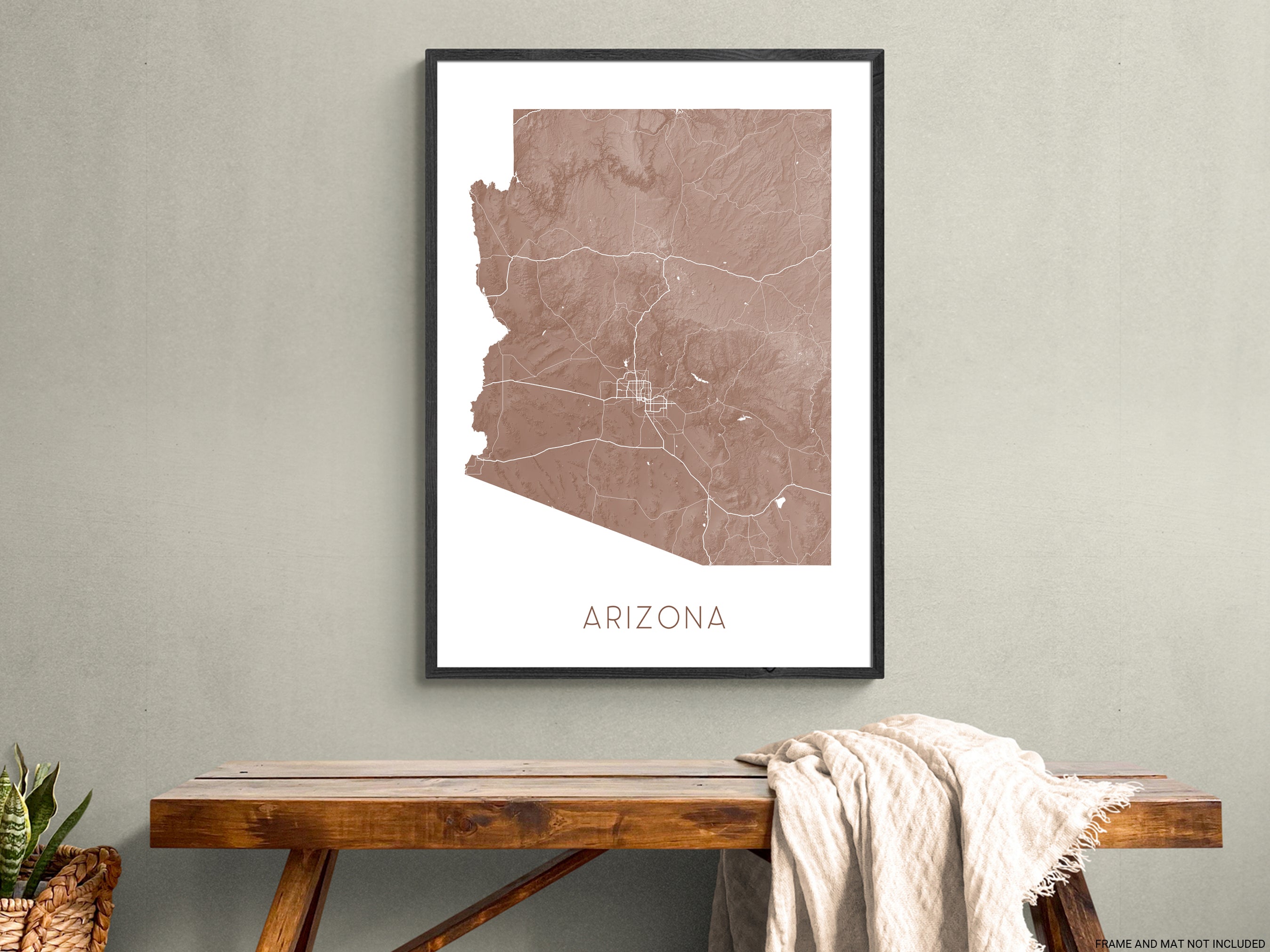 Arizona State Map Print Poster- Topographic AZ Map of Arizona Wall Art ...