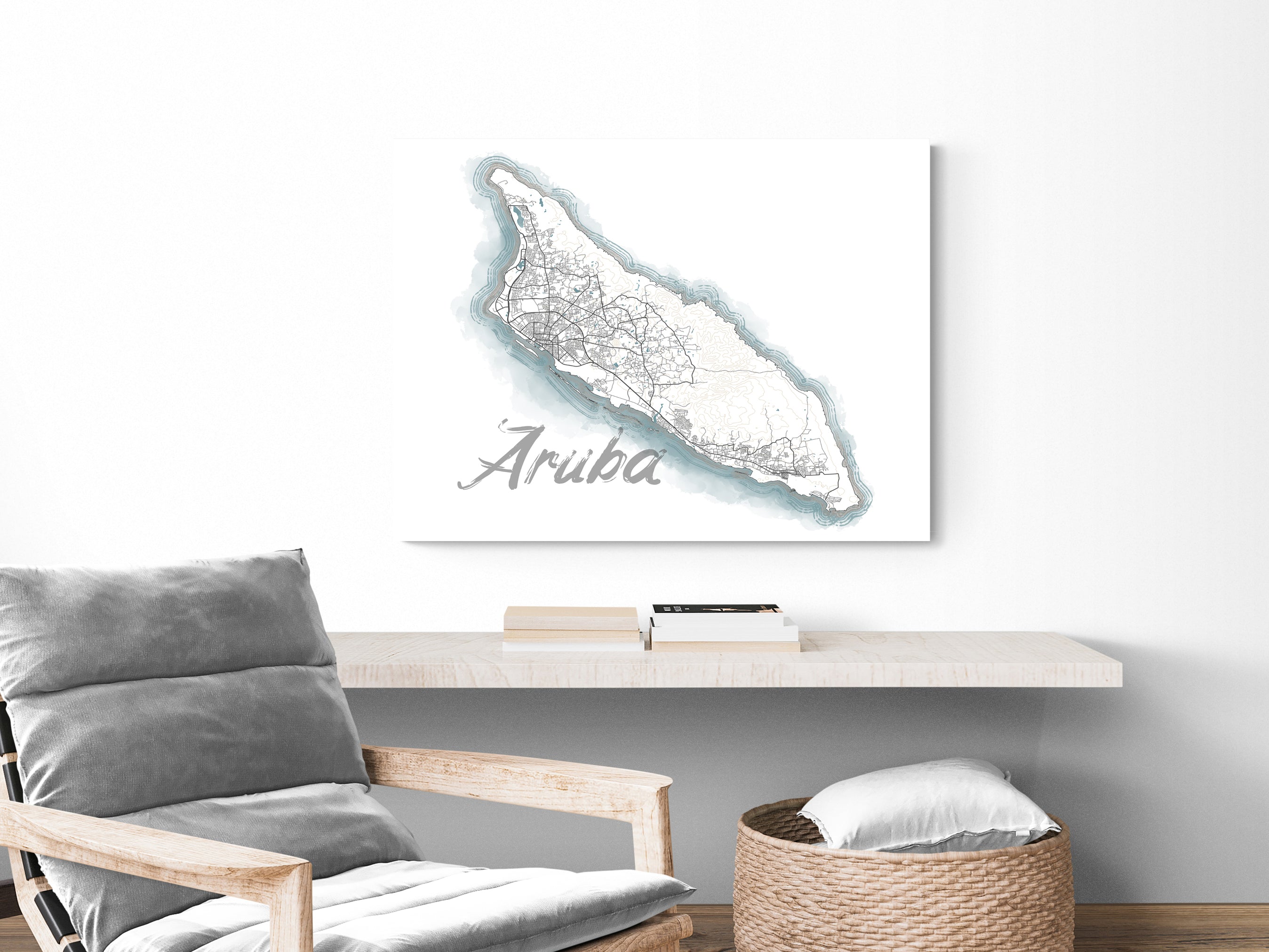 Aruba Map Wall Art Print Poster, ABC Islands Caribbean Watercolor Styl ...