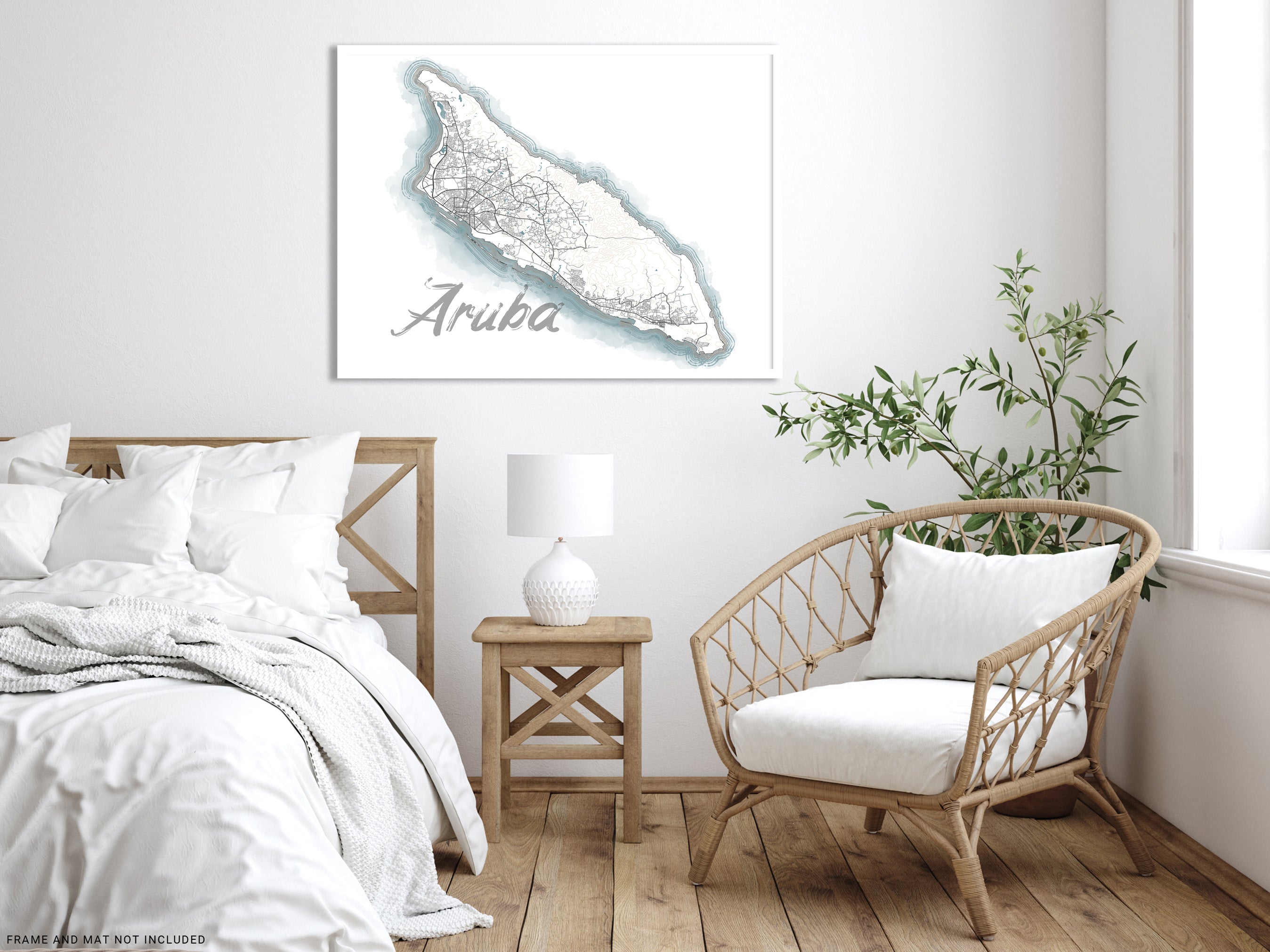 Aruba Map Wall Art Print Poster, ABC Islands Caribbean Watercolor Styl ...
