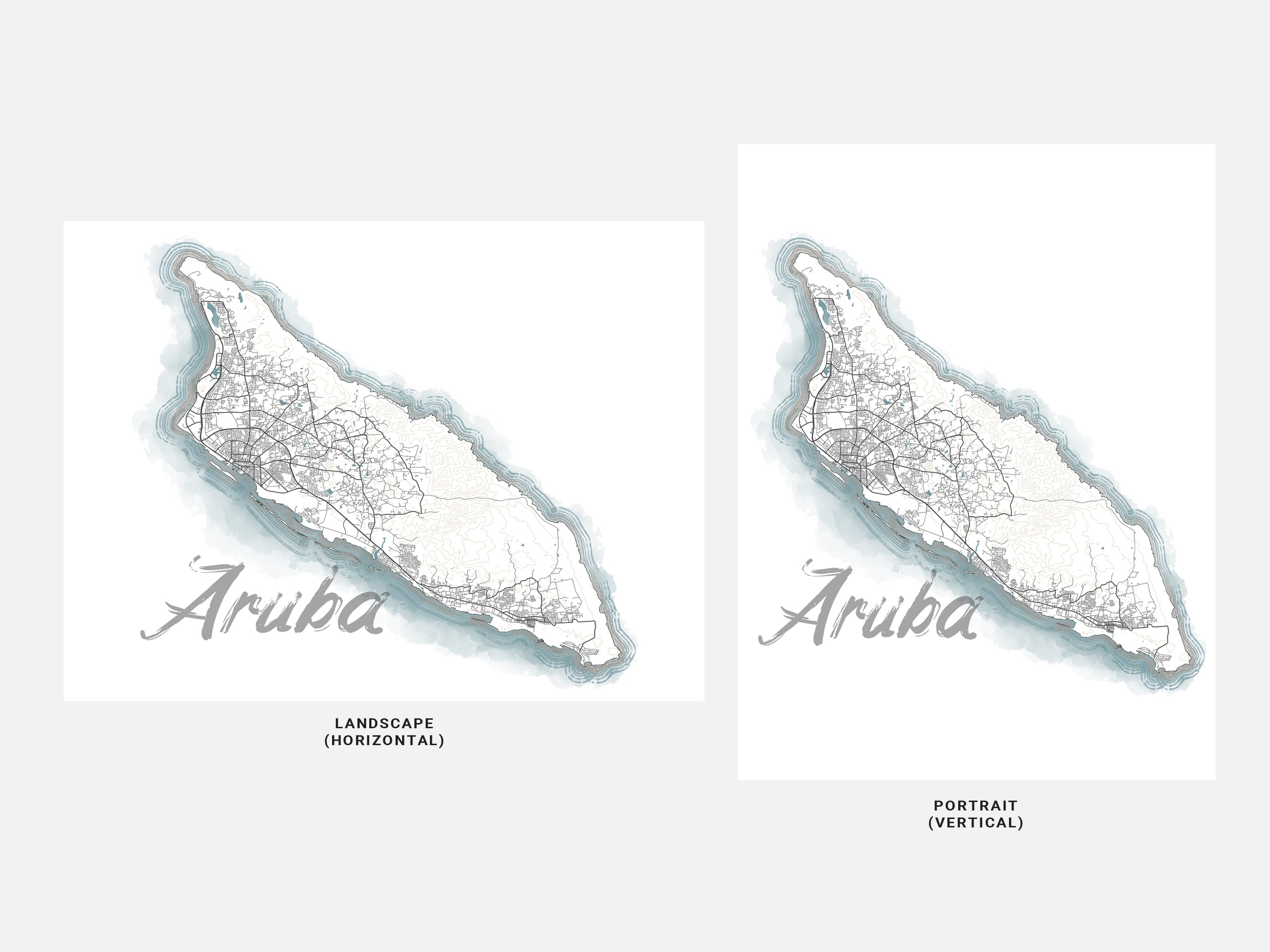 Aruba Map Wall Art Print Poster, ABC Islands Caribbean Watercolor Styl ...