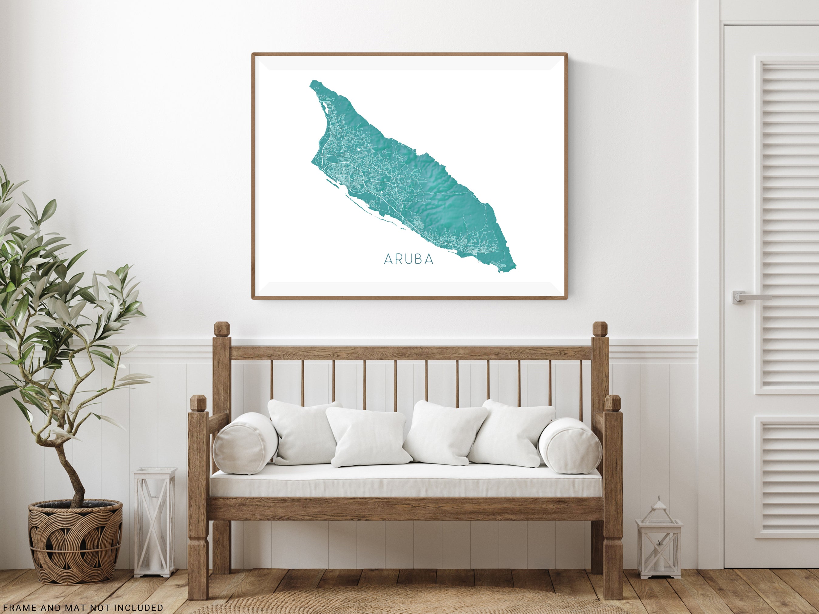 Aruba Island Map Wall Art Print Poster, Turquoise Topographic Caribbea ...
