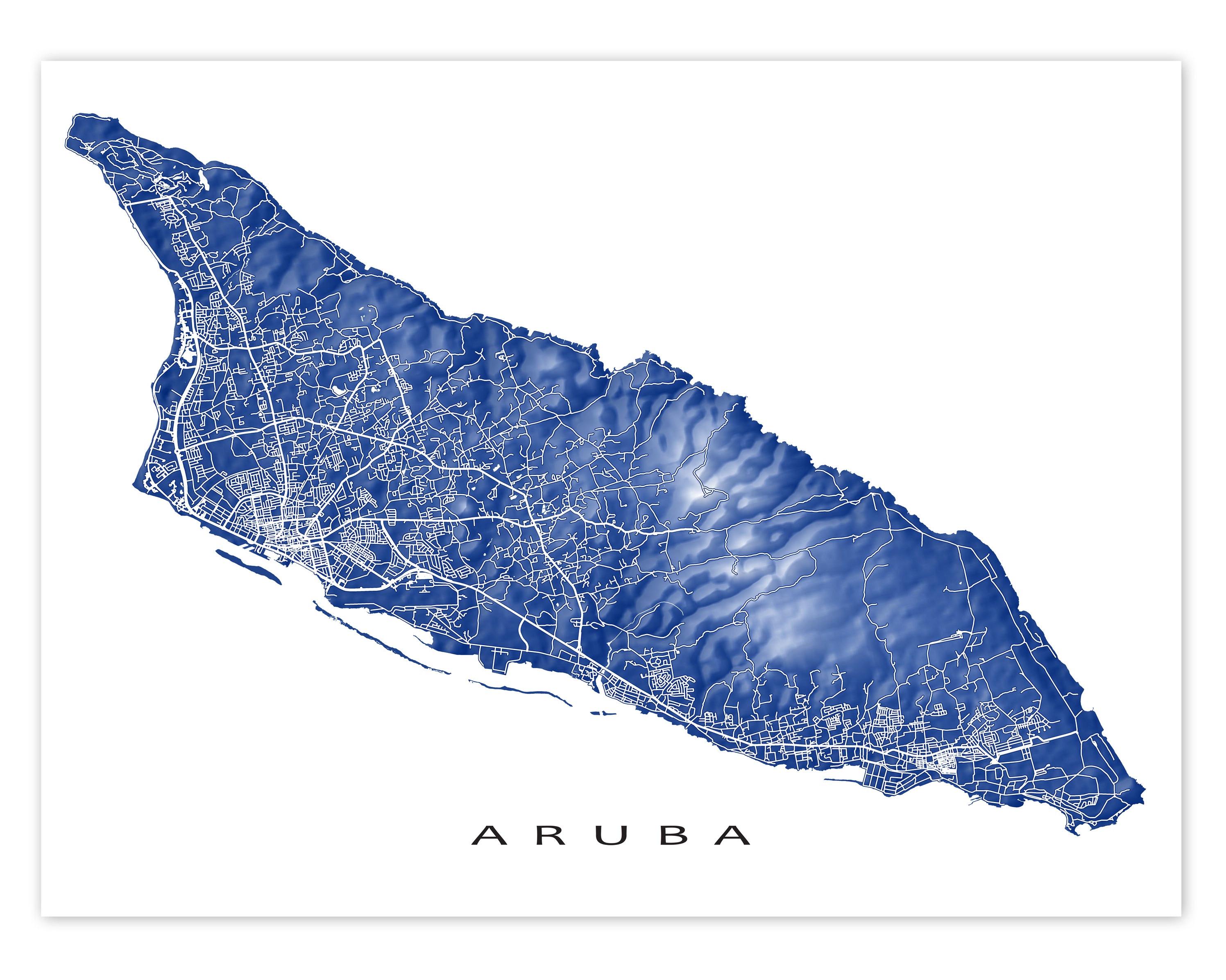 Aruba Map Wall Art Print Poster, Caribbean Island Street Maps for Home ...
