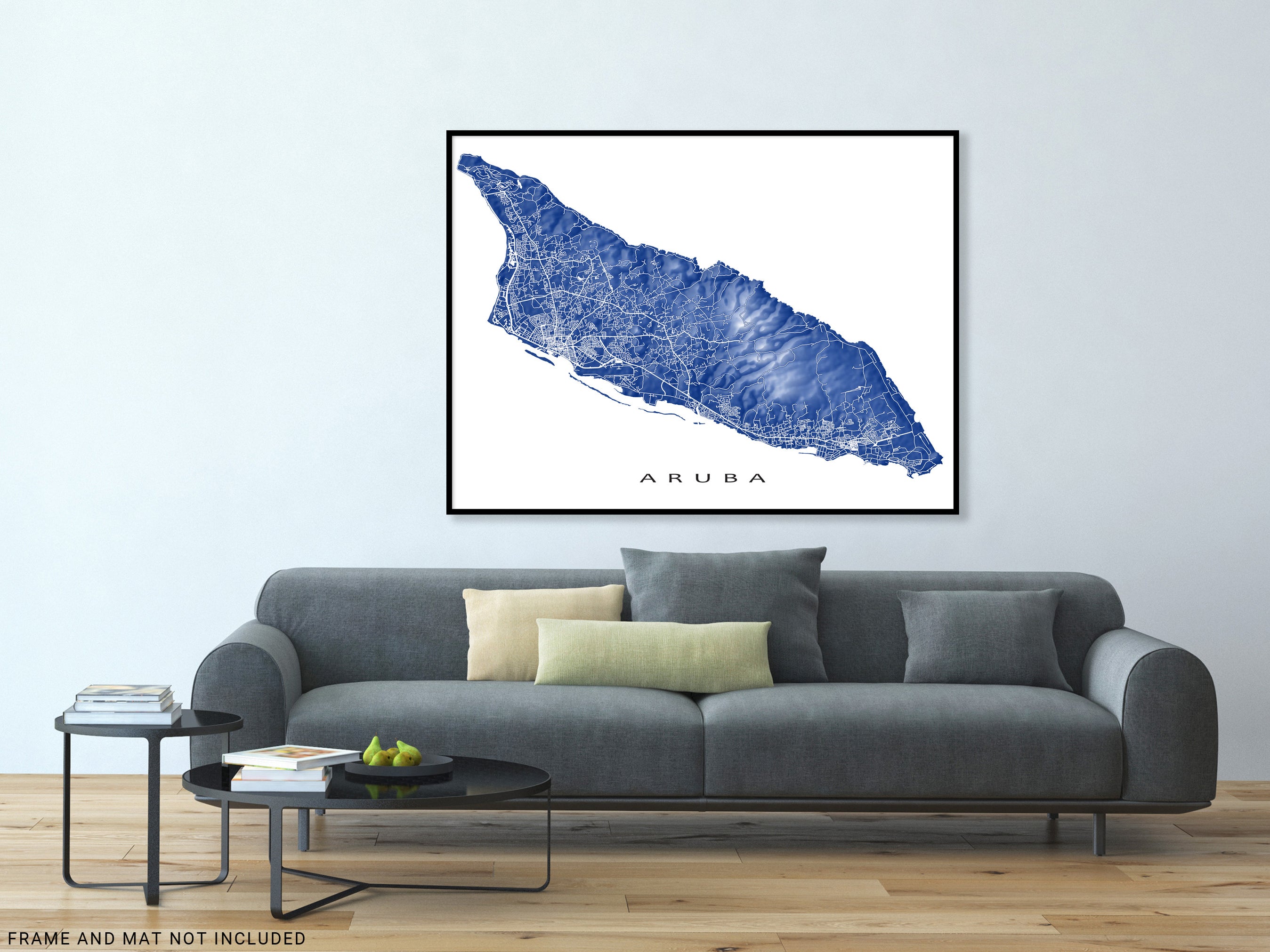 Aruba Map Wall Art Print Poster, Caribbean Island Street Maps for Home ...