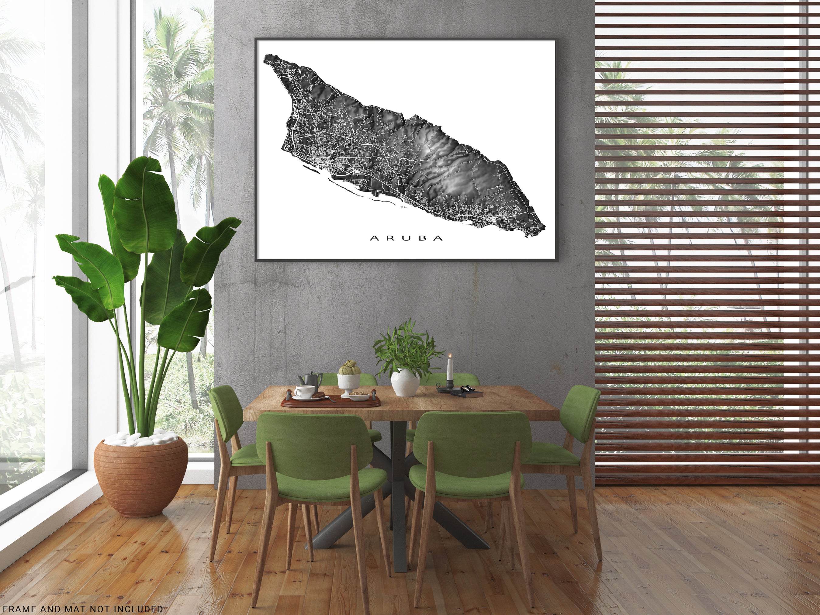 Aruba Map Wall Art Print Poster, Caribbean Island Street Maps for Home ...