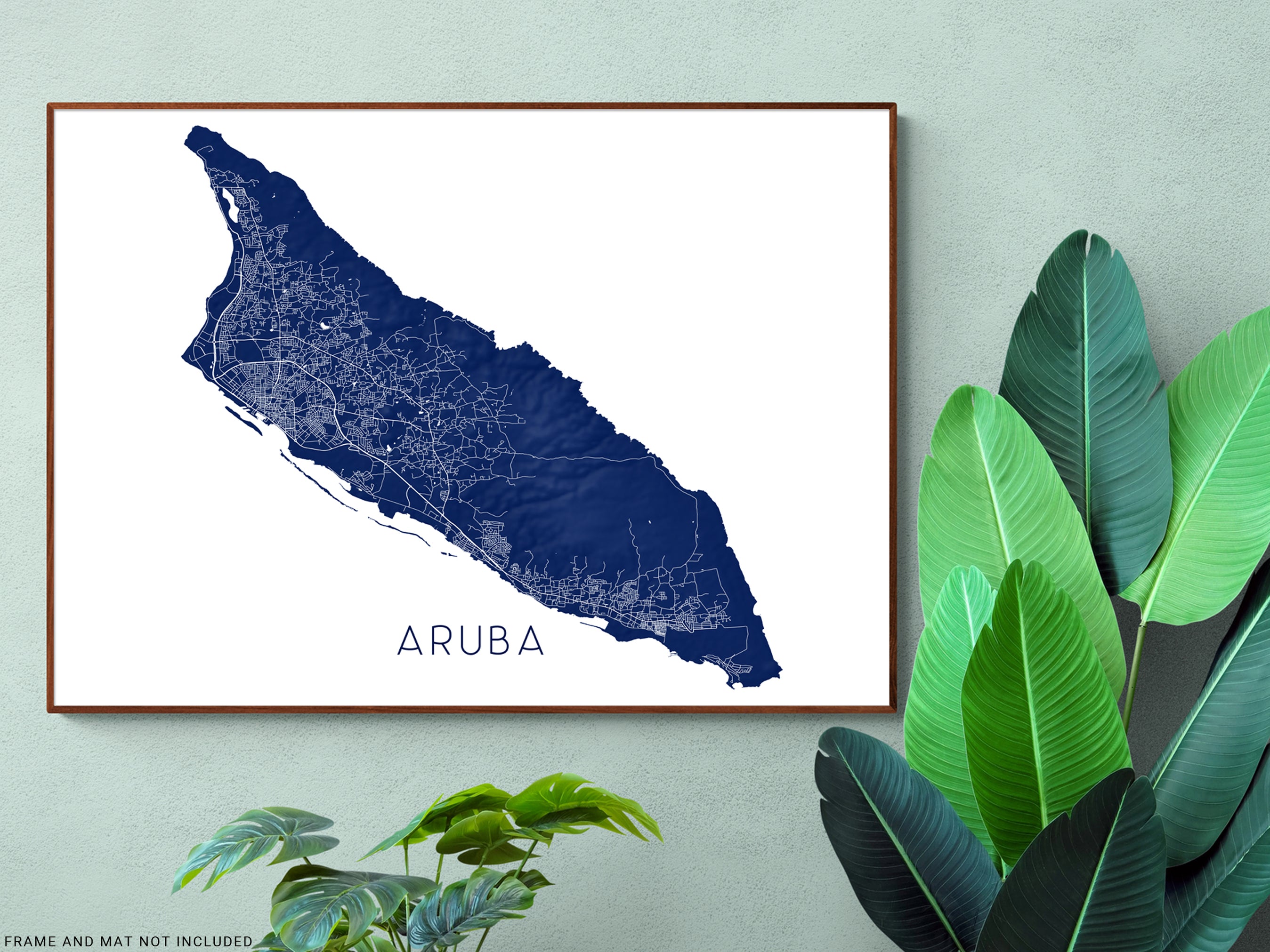 Aruba Map Wall Art Print Poster - Island Map of Aruba, Topographic Car ...