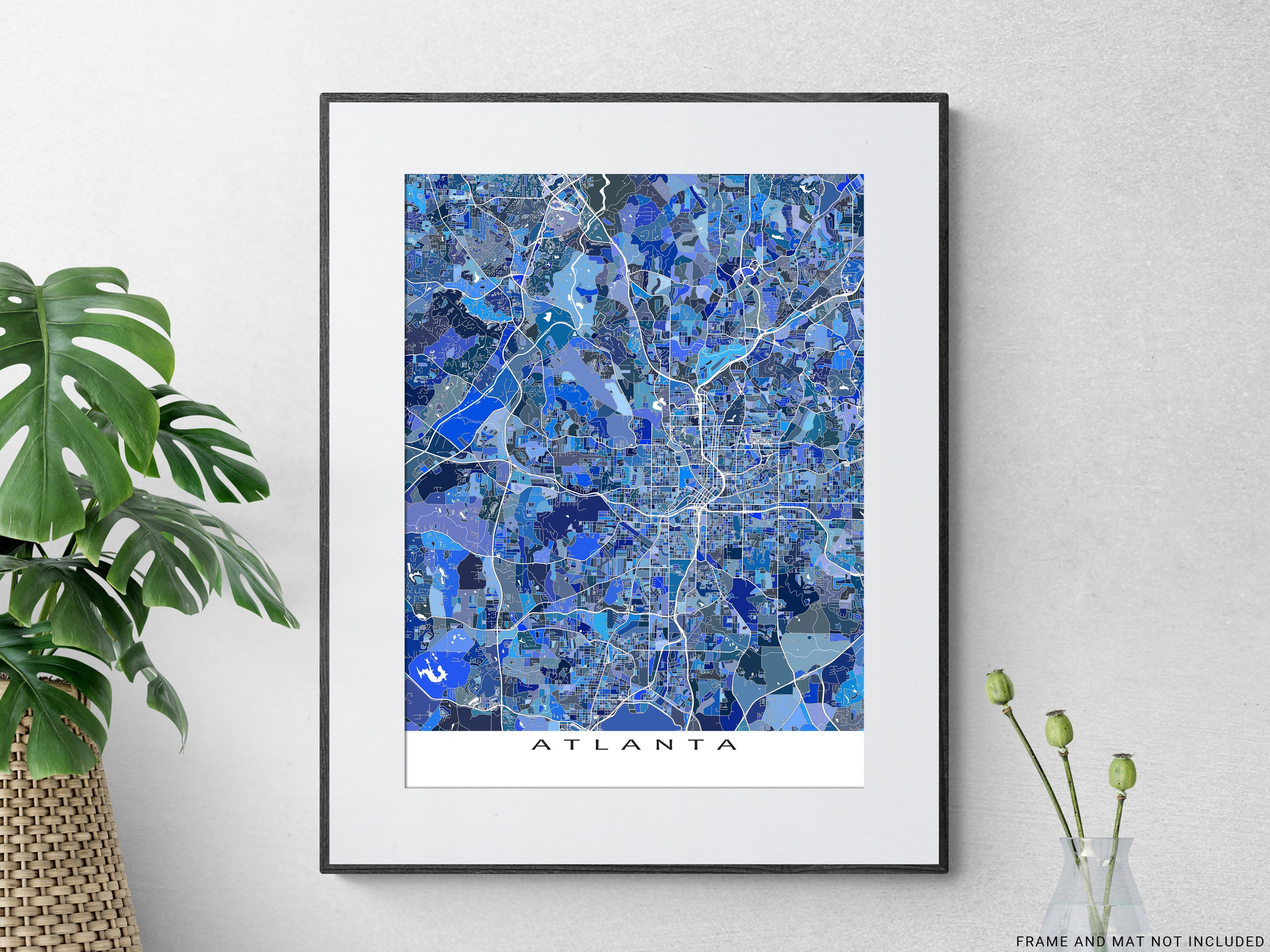 Atlanta Map Wall Art Print, Blue Geometric Georgia City Street Poster ...