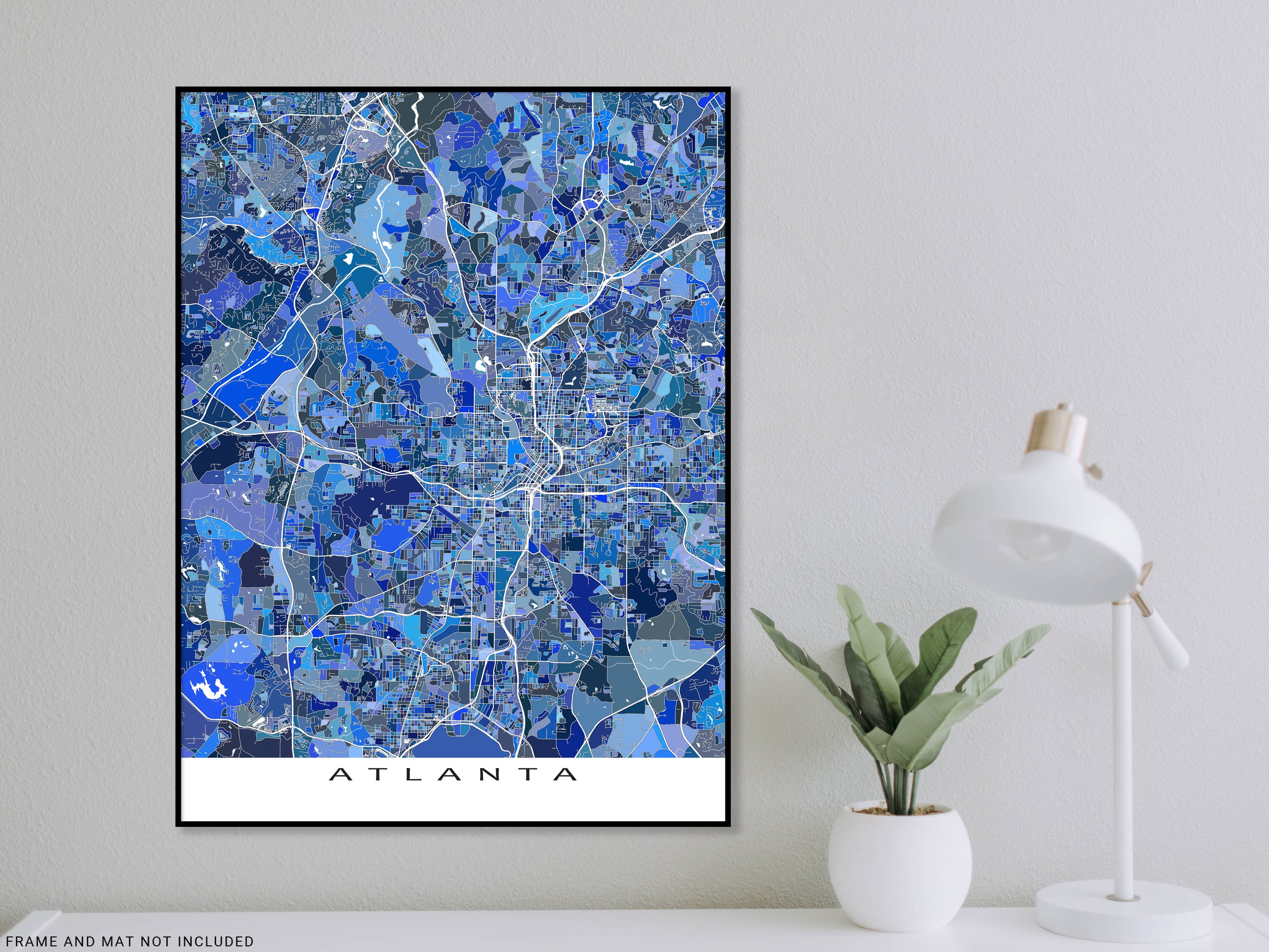 Atlanta Map Wall Art Print, Blue Geometric Georgia City Street Poster ...
