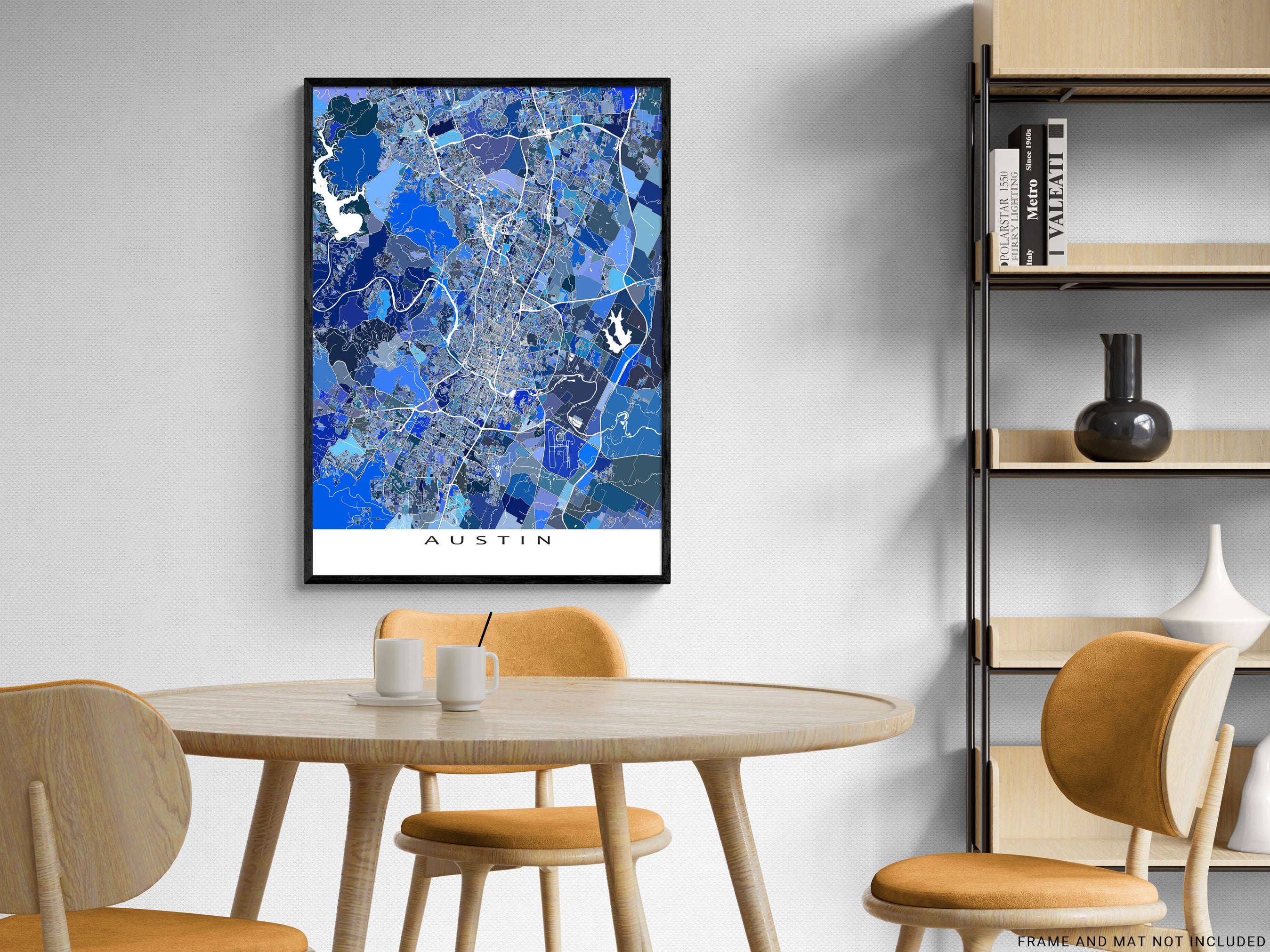 Austin Texas Map Print Poster, Blue Geometric City of Austin TX Street ...