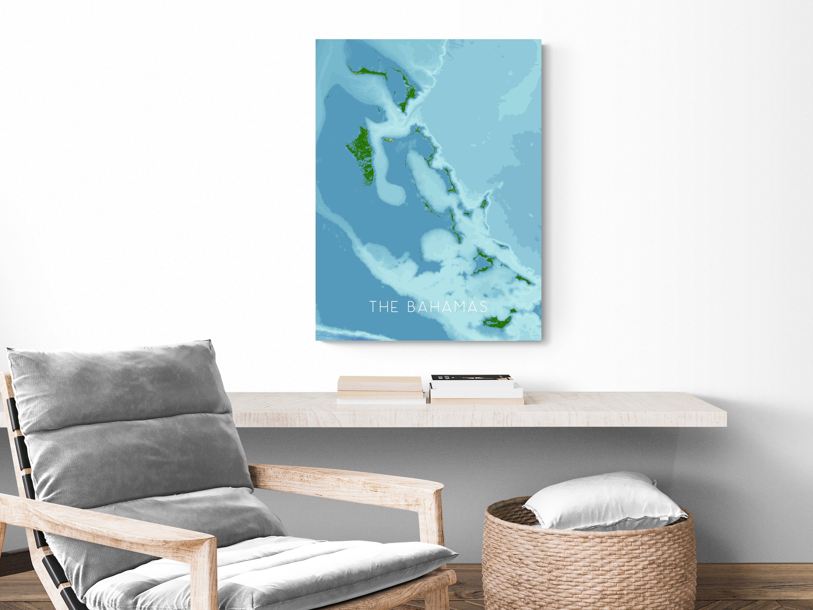 Bahamas Map Wall Art Print Poster, Caribbean Islands Blue Ocean Bathym ...