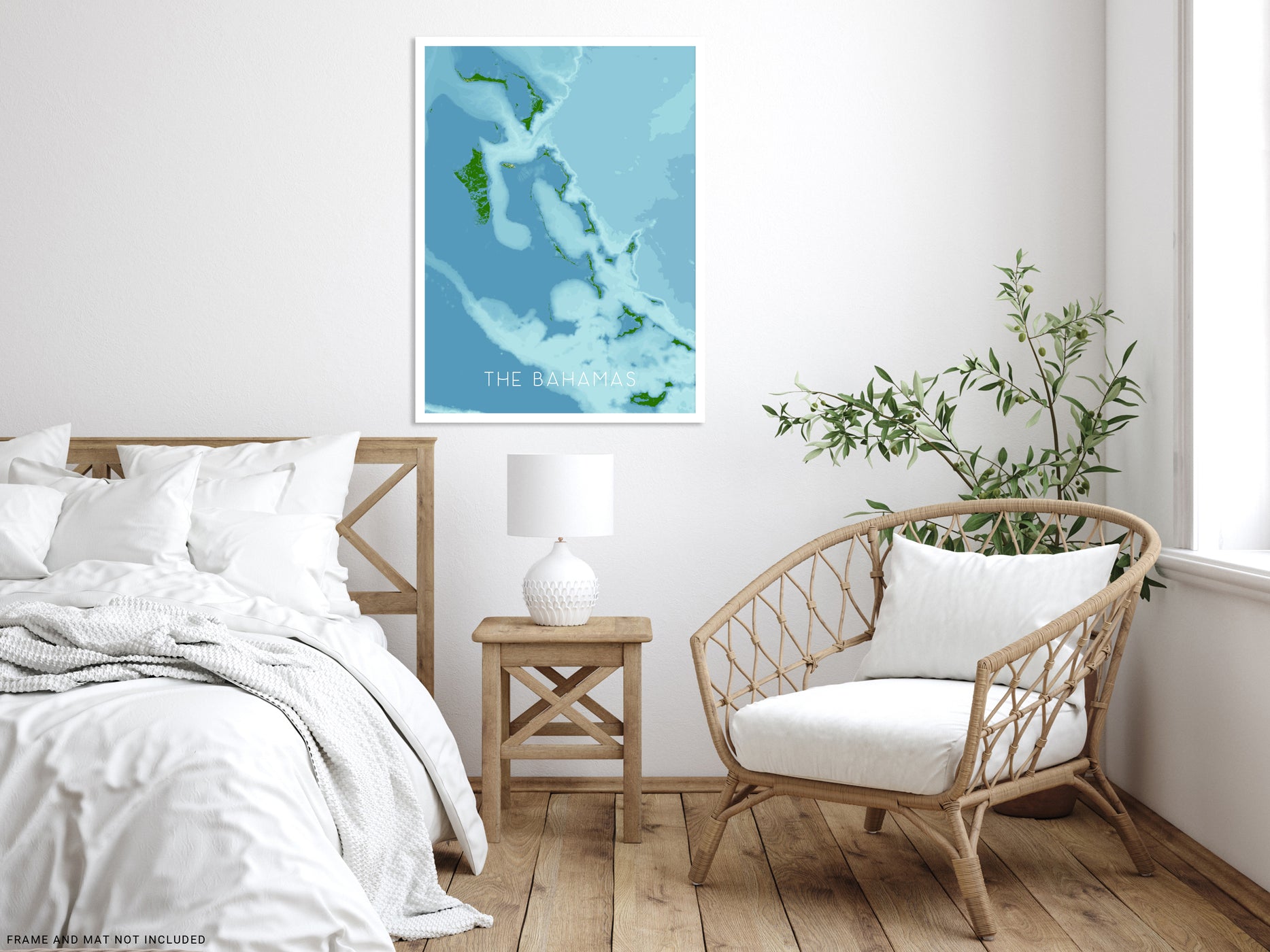Bahamas Map Wall Art Print Poster, Caribbean Islands Blue Ocean Bathym ...