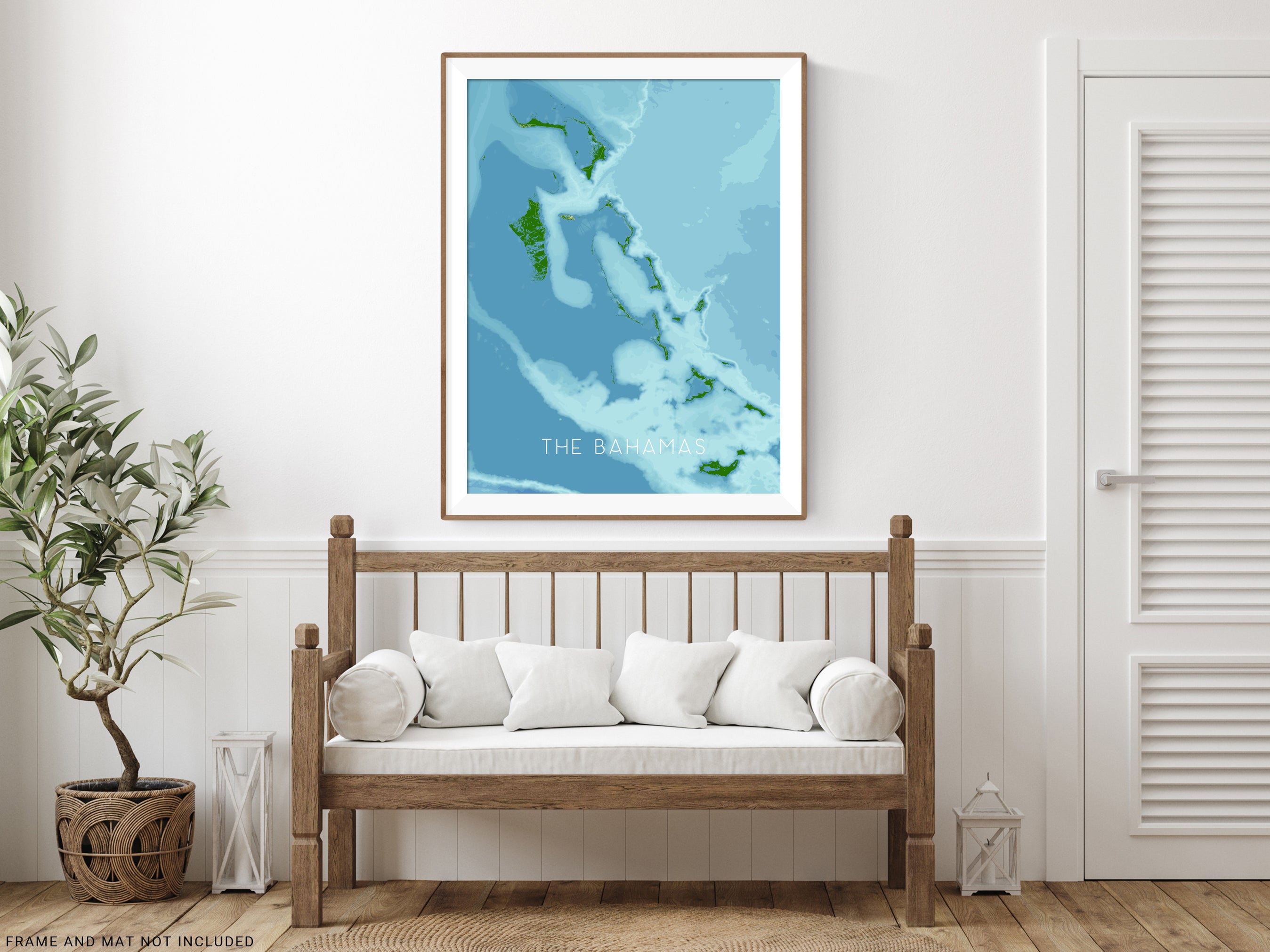 Bahamas Map Wall Art Print Poster, Caribbean Islands Blue Ocean Bathym ...