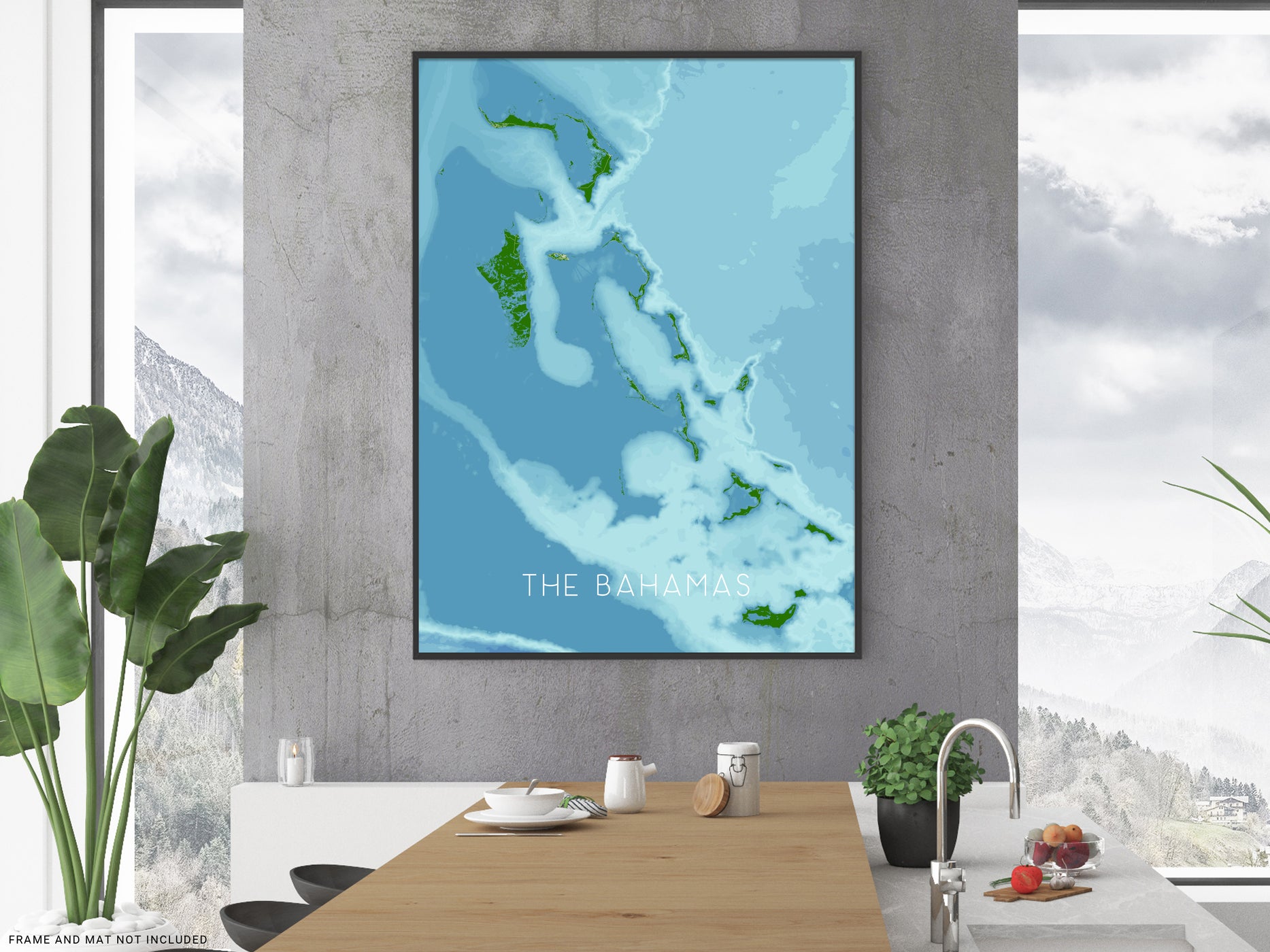 Bahamas Map Wall Art Print Poster, Caribbean Islands Blue Ocean Bathym ...
