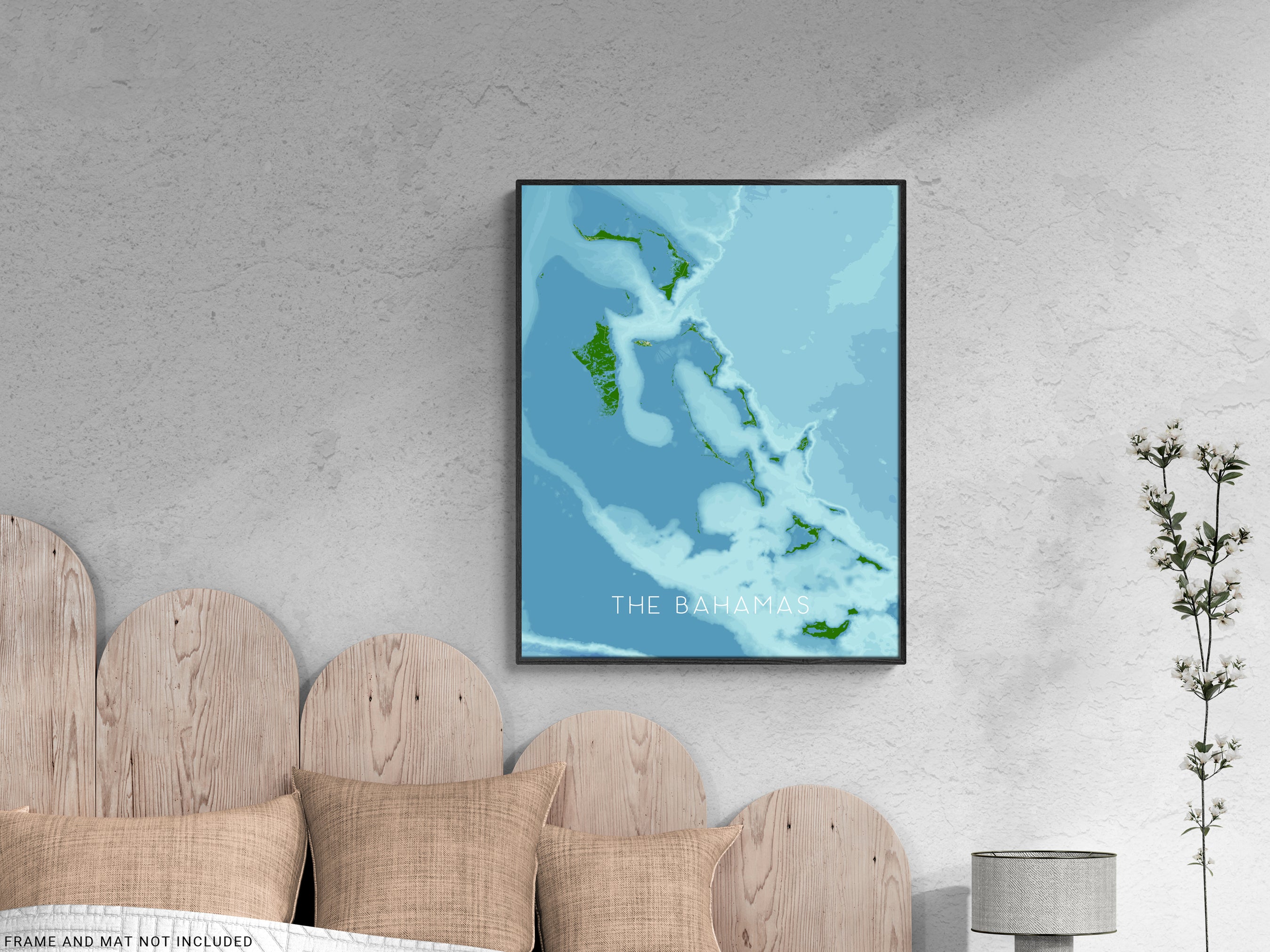Bahamas Map Wall Art Print Poster, Caribbean Islands Blue Ocean Bathym ...