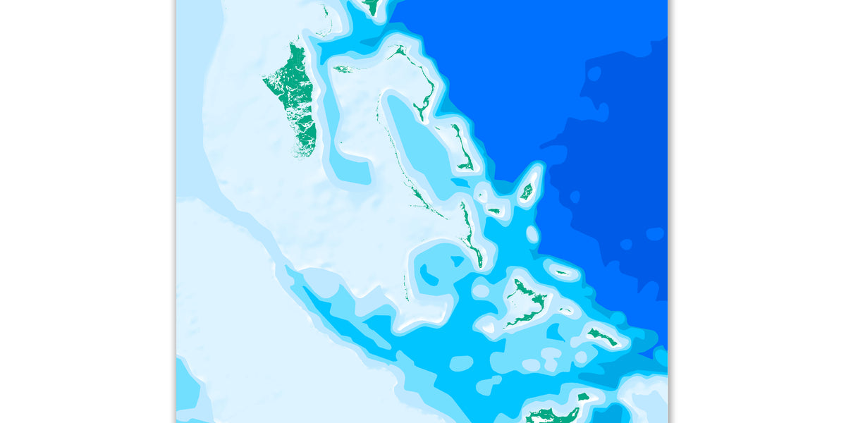Bahamas Islands Map Wall Art Print Poster, Ocean Bathymetry Road Carib ...