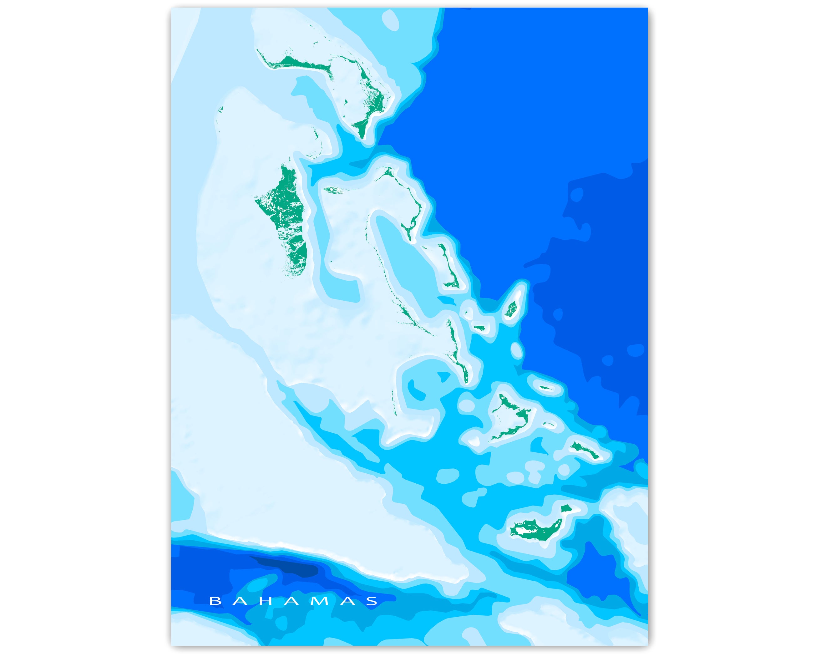 Bahamas Islands Map Wall Art Print Poster, Ocean Bathymetry Road Carib ...