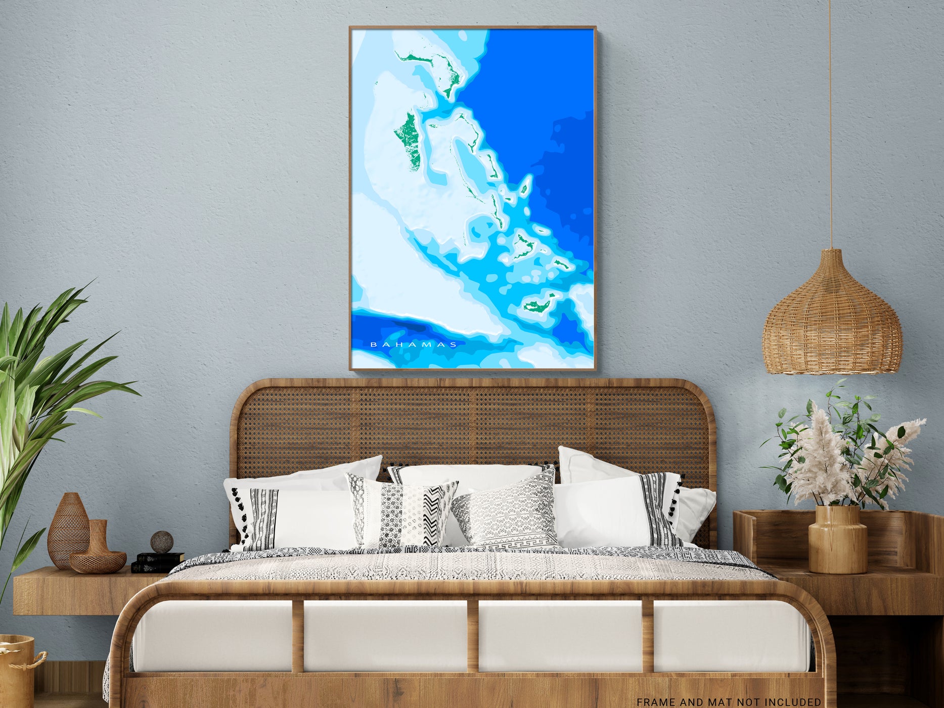 Bahamas Islands Map Wall Art Print Poster, Ocean Bathymetry Road Carib ...