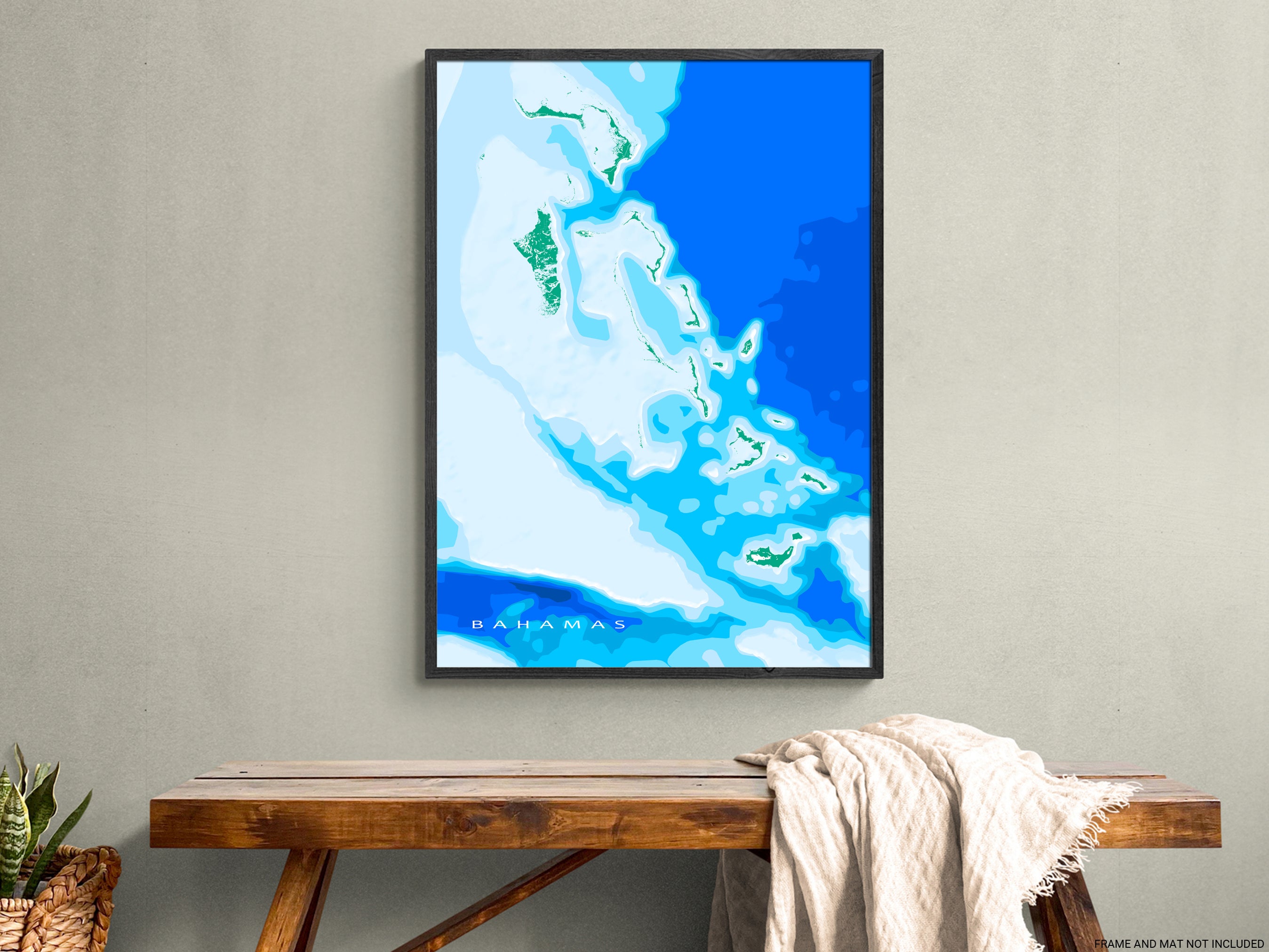 Bahamas Islands Map Wall Art Print Poster, Ocean Bathymetry Road Carib ...