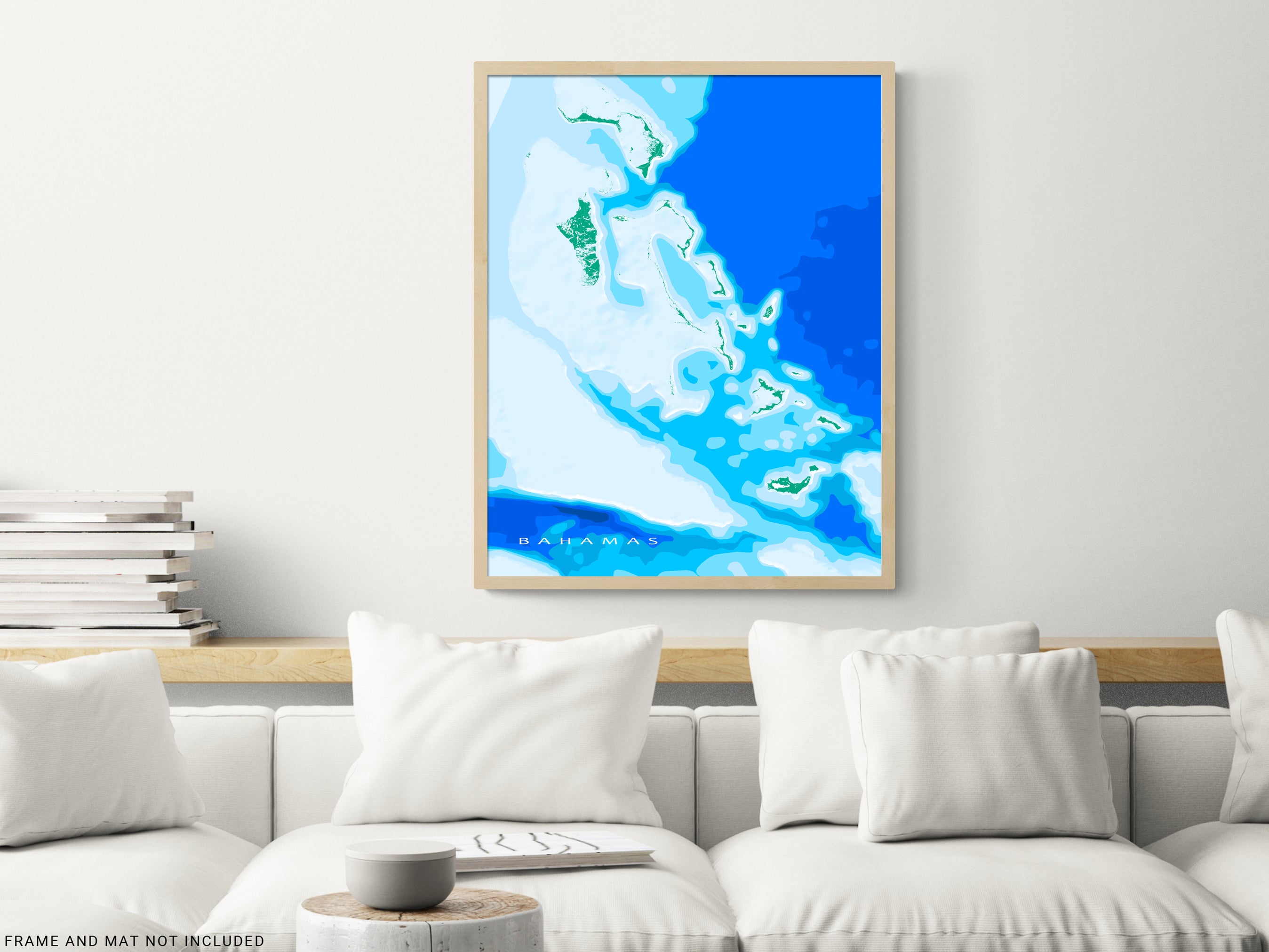Bahamas Islands Map Wall Art Print Poster, Ocean Bathymetry Road Carib ...