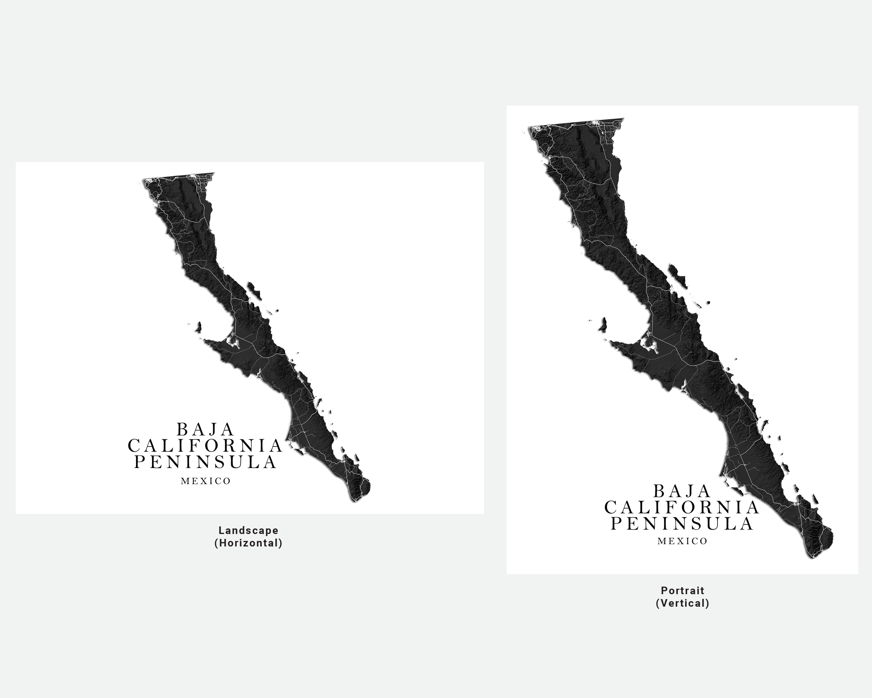 Baja Map Print Poster, Black and White Baja California Mexico Wall Art ...