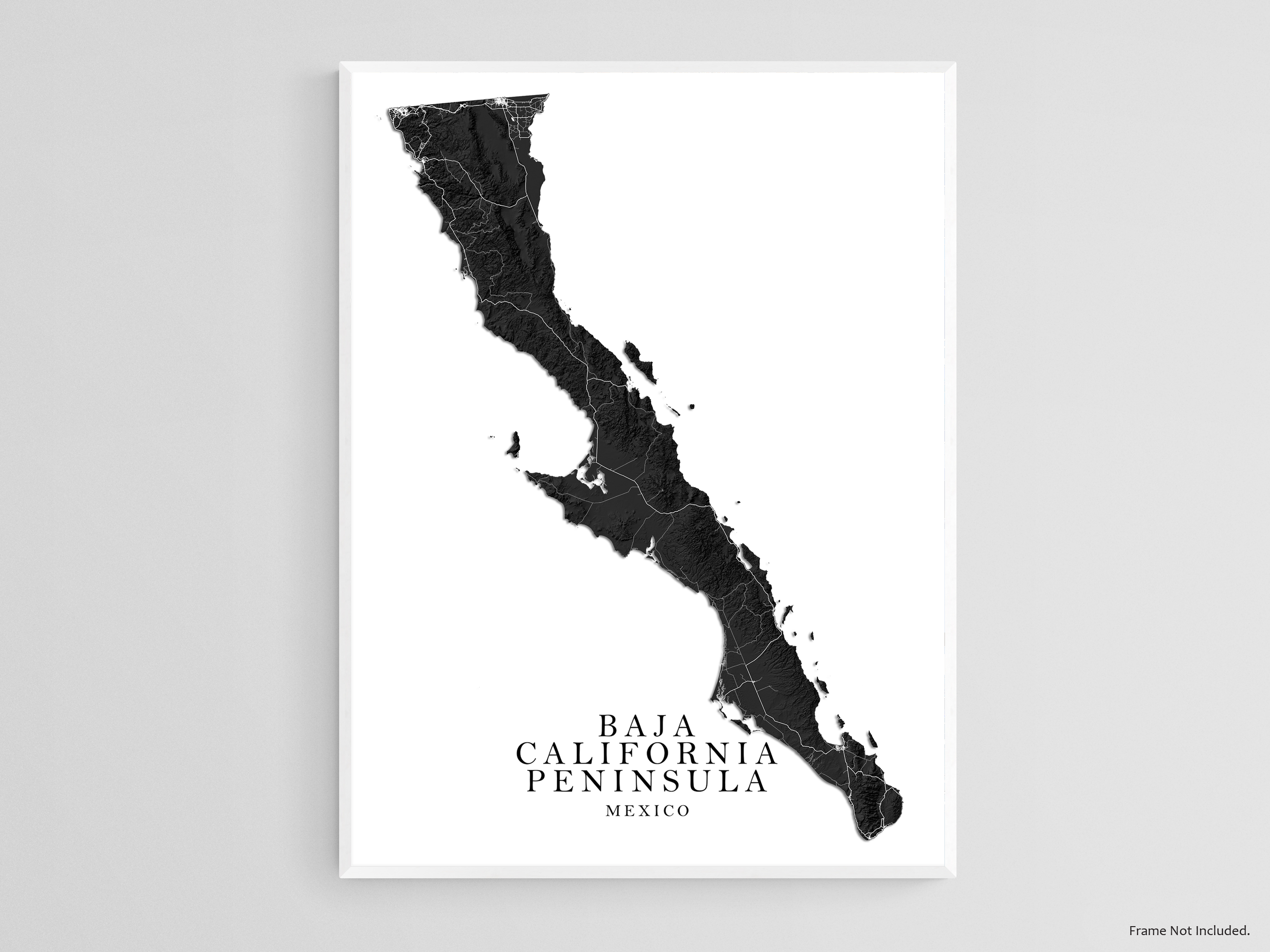 Baja Map Print Poster, Black and White Baja California Mexico Wall Art ...