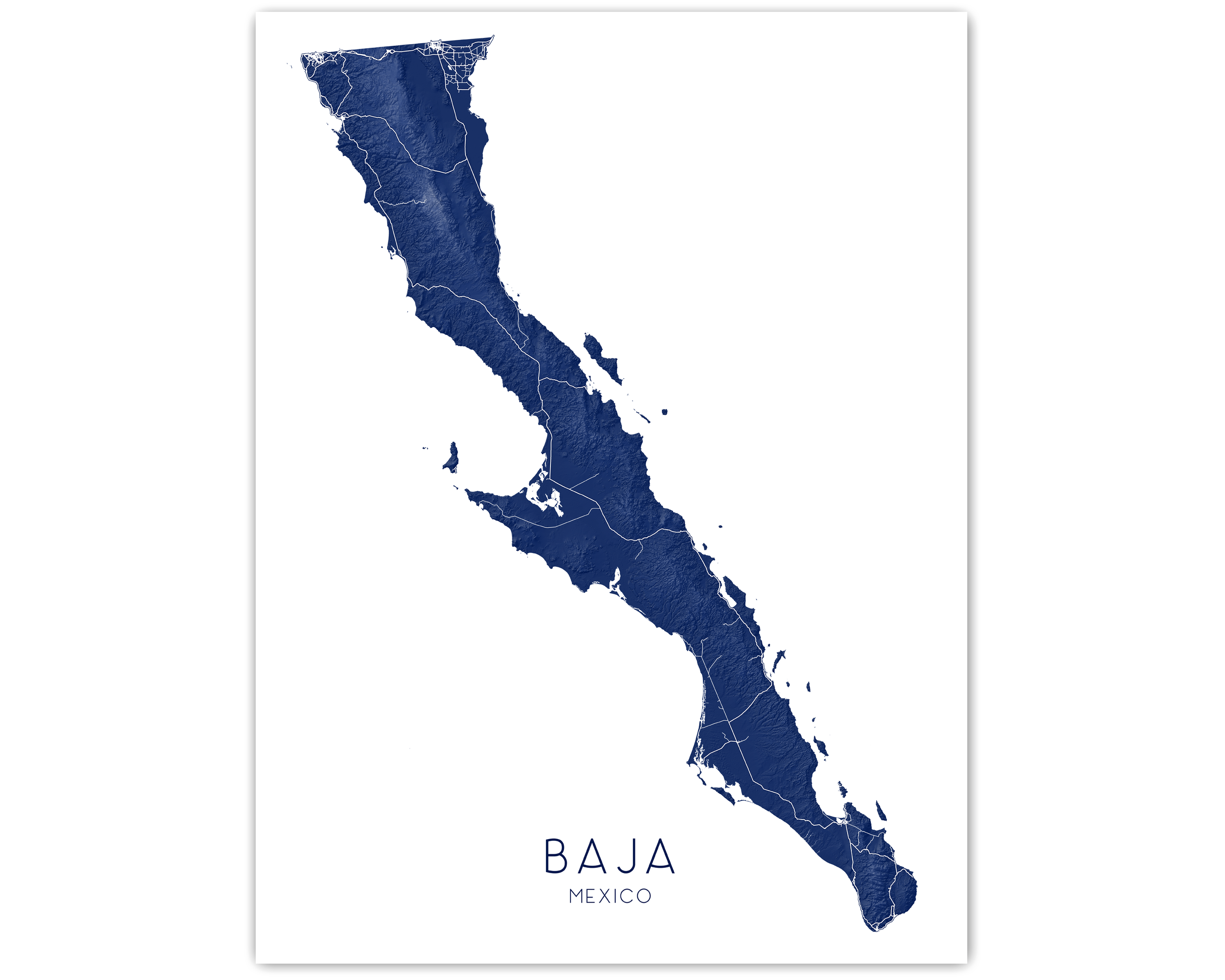 Baja Map - Baja Mexico Wall Art Print Poster, Topographic Baja Califor ...