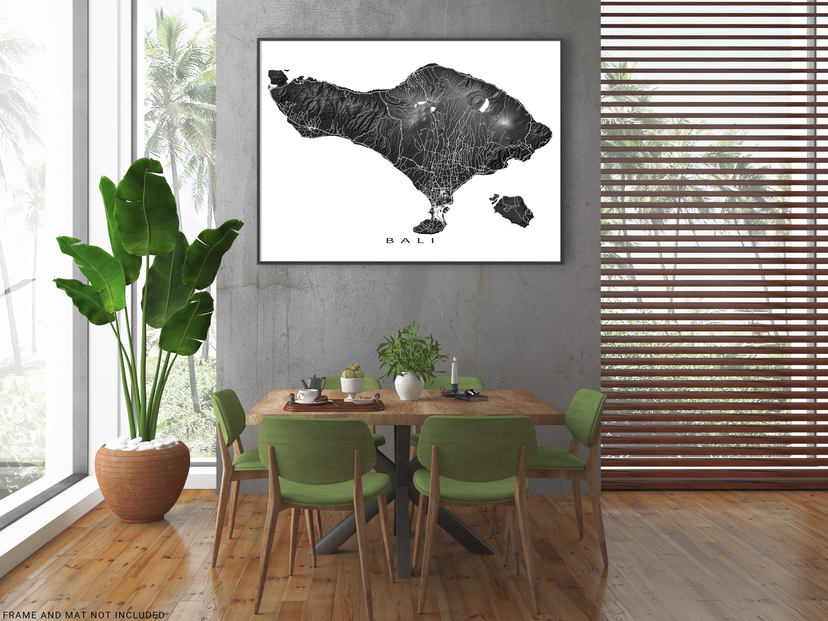 Bali Indonesia Map Wall Art Print Poster, Topographic Island Street Ro ...