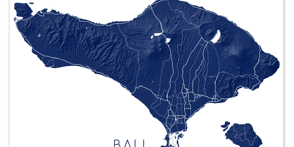 Bali Indonesia Map Print Poster, Balinese Island Maps, Indonesia Trave ...