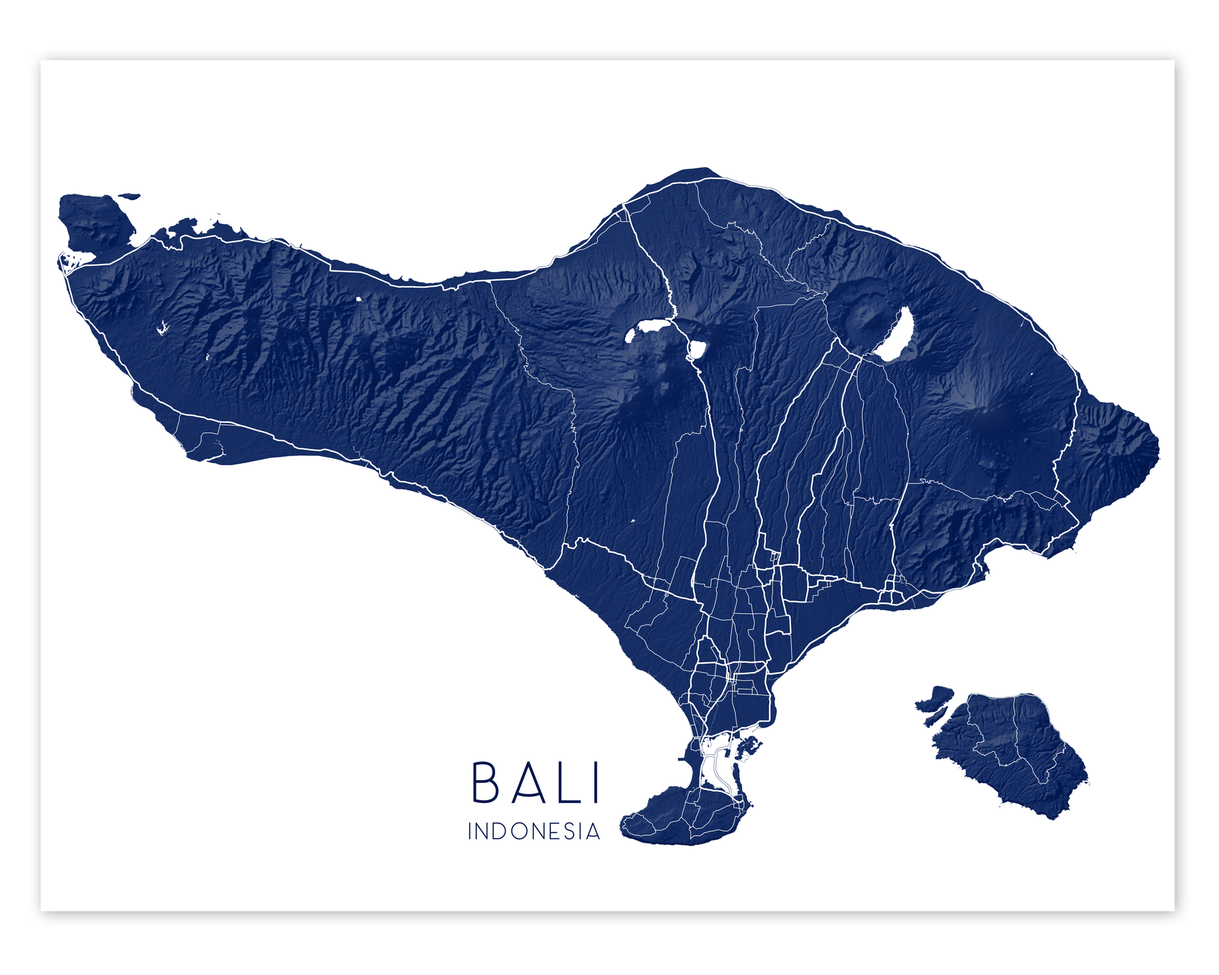Bali Indonesia Map Print Poster, Balinese Island Maps, Indonesia Trave ...