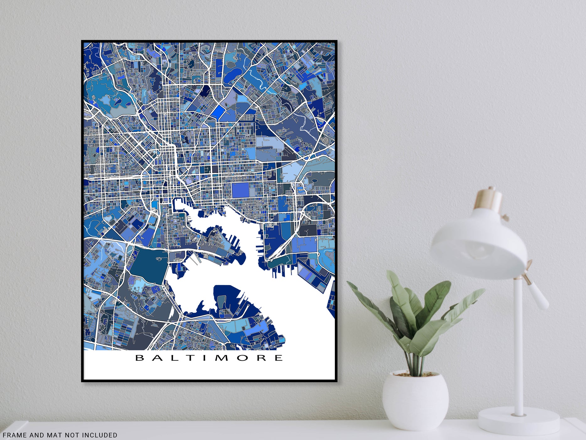 Baltimore City Street Map Wall Art Print Poster with Blue Geometric De ...