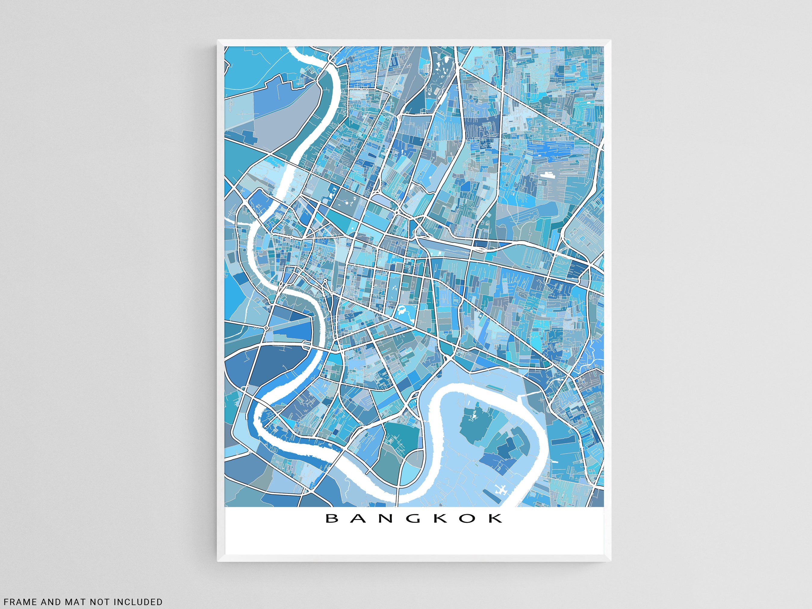 Bangkok Map Print Poster, Thailand City Street Maps, Light Blue Geomet ...