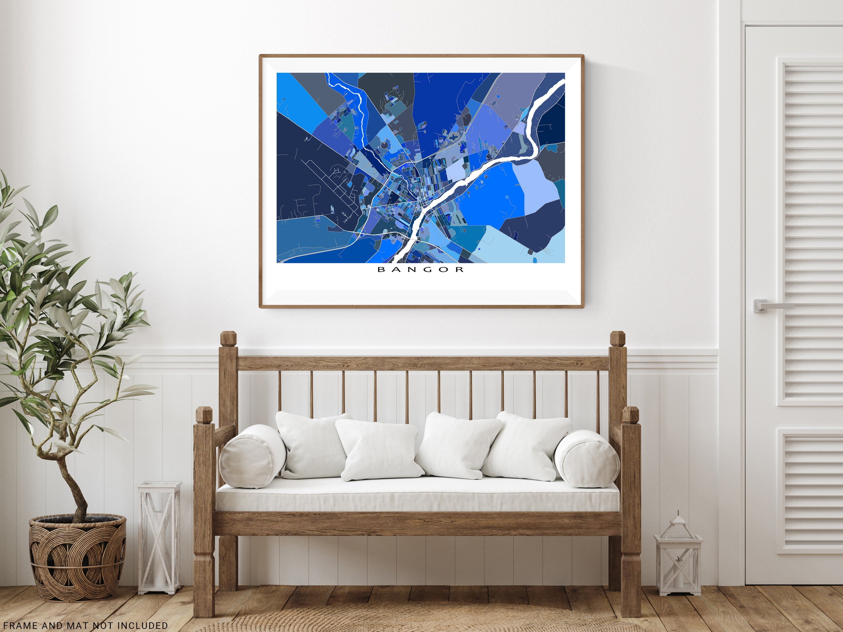 Bangor Maine Blue Geometric City Street Map Wall Art Print Poster, USA ...